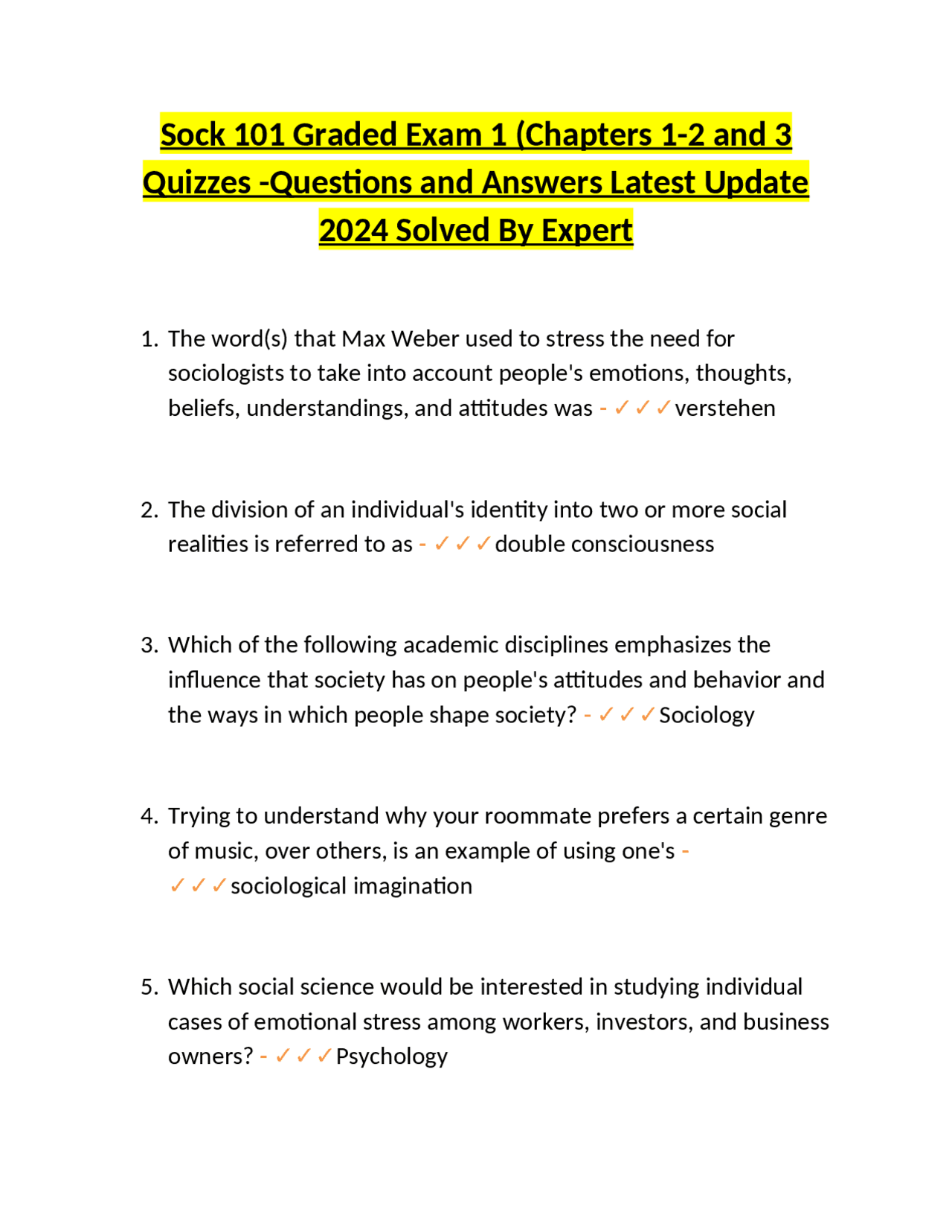 Sock 101 Graded Exam 1 (Chapters 1-2 and 3 Quizzes -Questions and ...