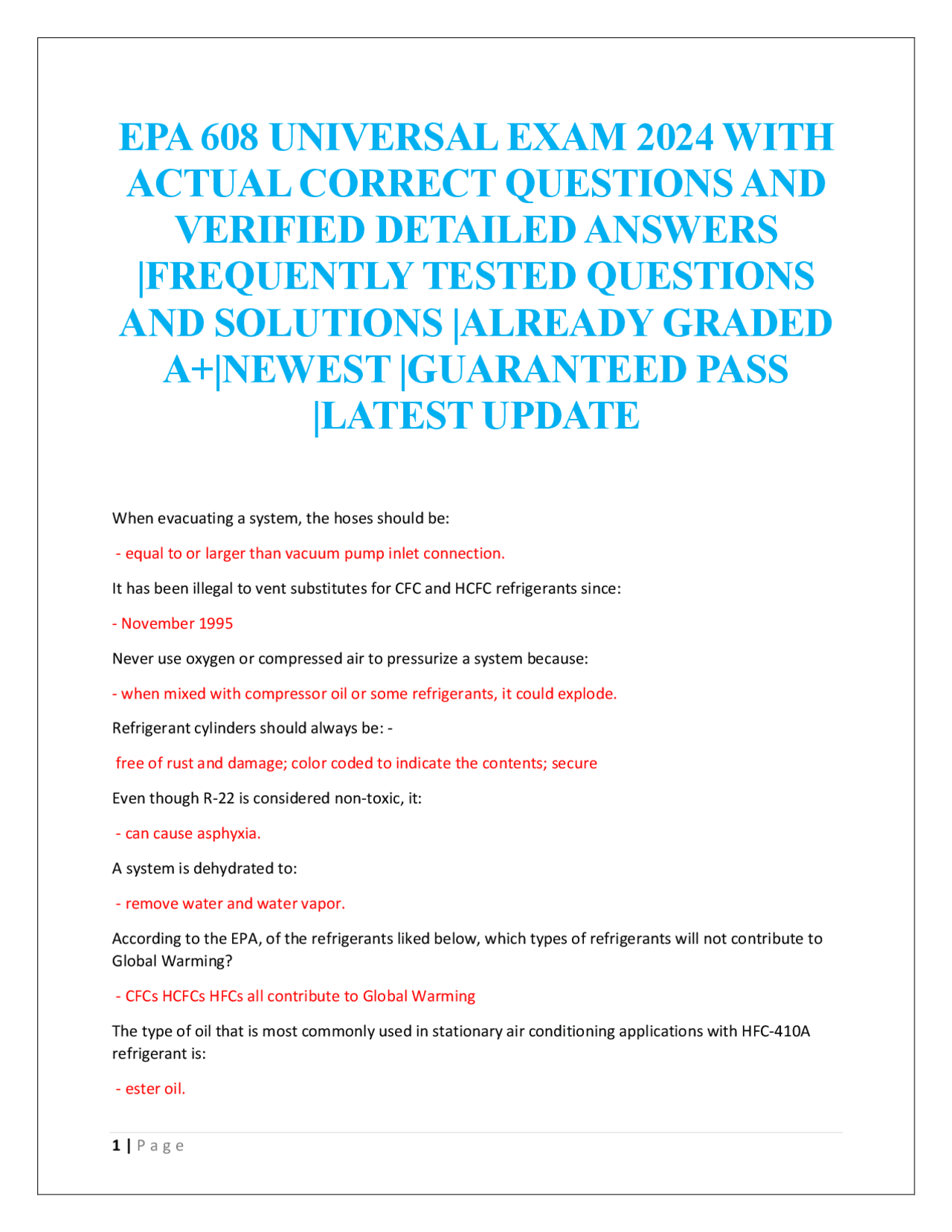 EPA 608 UNIVERSAL EXAM 2024 | Exams Nursing | Docsity