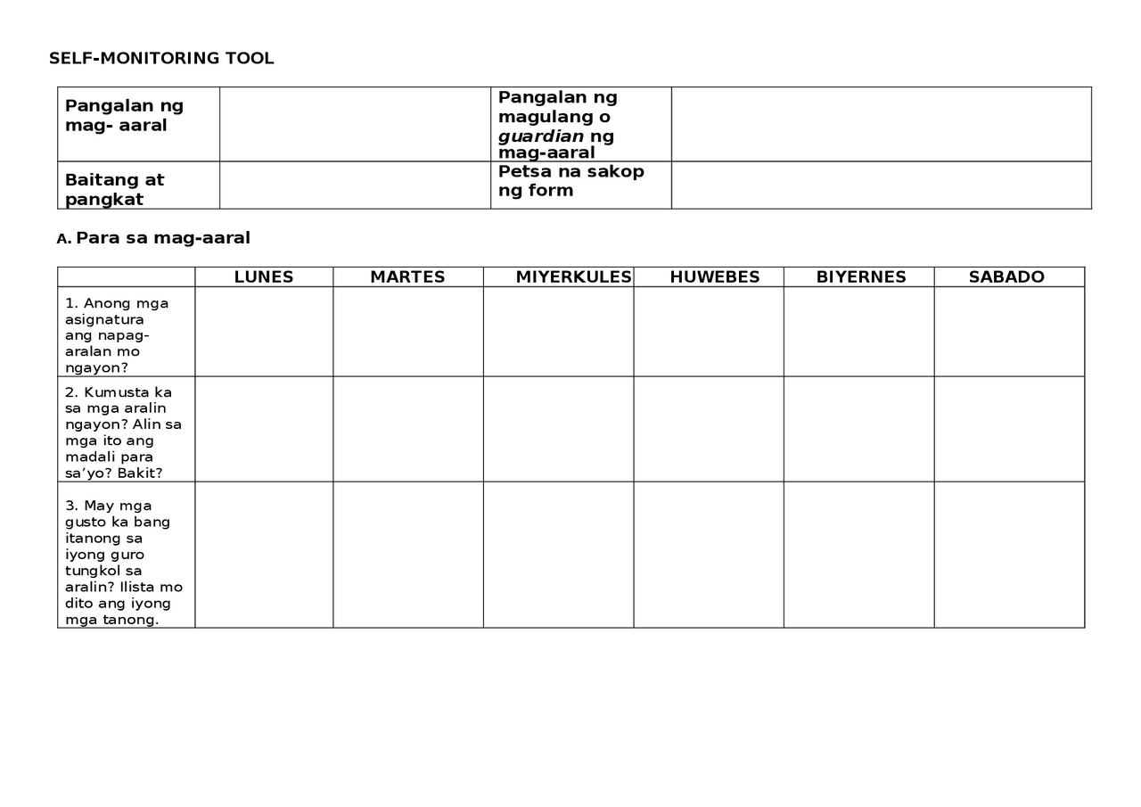 Self Monitoring Tool for struggling Learners | Schemes and Mind Maps ...