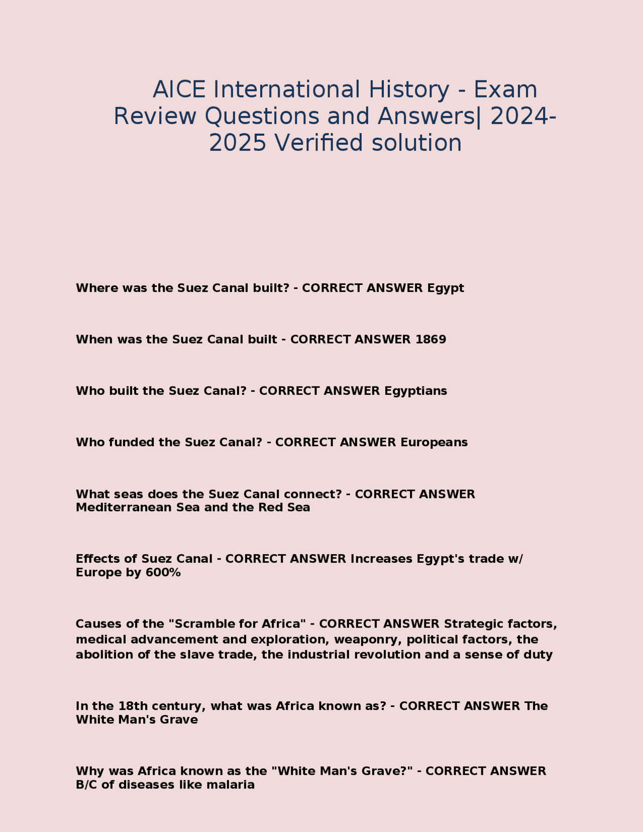 AICE International History - Exam Review Questions and Answers| 2024-2025 | Exams History | Docsity