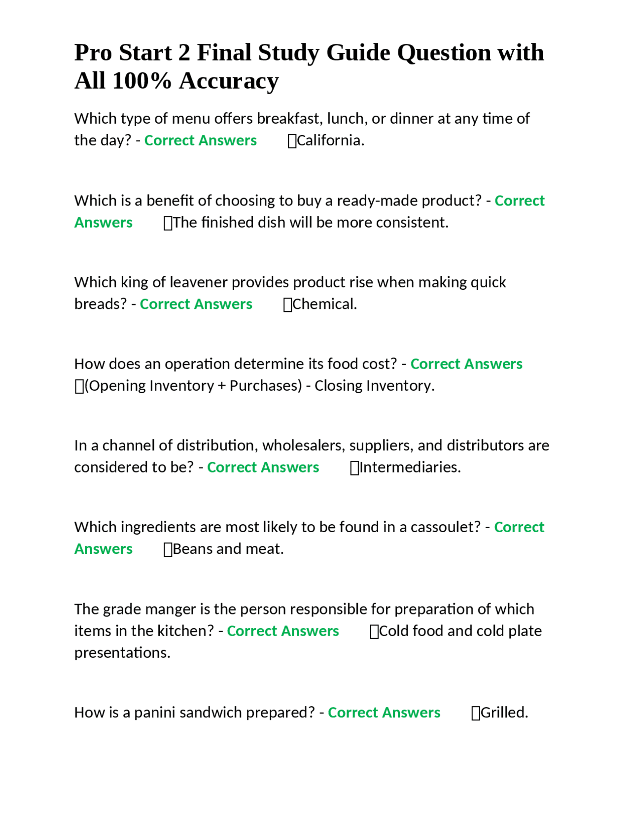 Pro Start 2 Final Study Guide Question with All 100% Accuracy | Exams ...