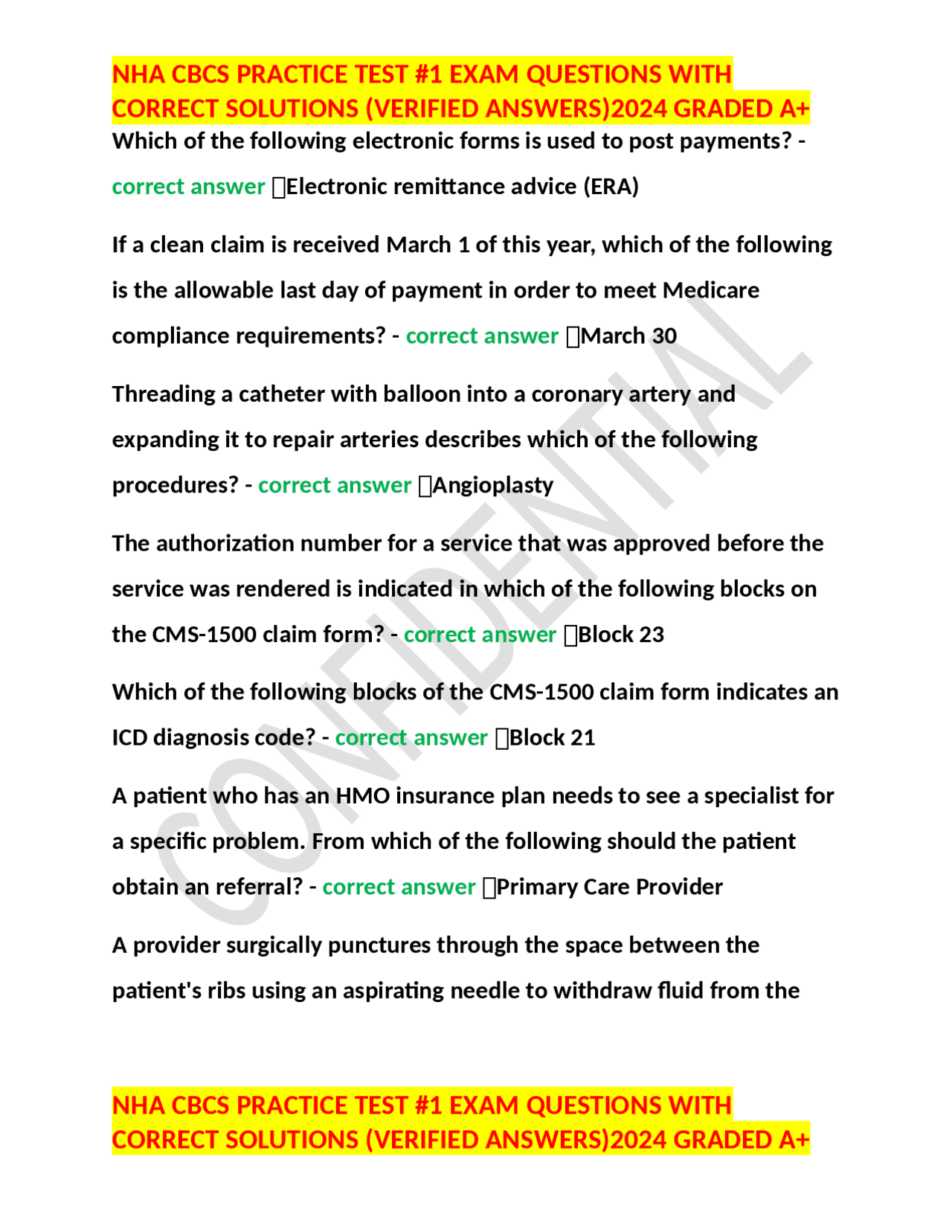 NHA CBCS PRACTICE TEST #1 EXAM QUESTIONS WITH CORRECT SOLUTIONS ...