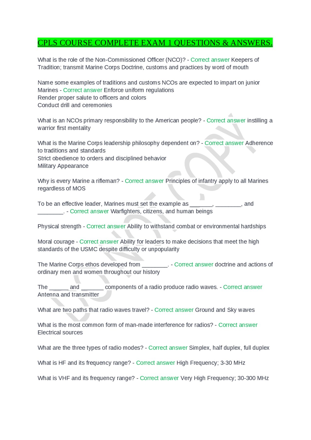 CPLS COURSE COMPLETE EXAM 1 QUESTIONS & ANSWERS. | Exams Socialization ...