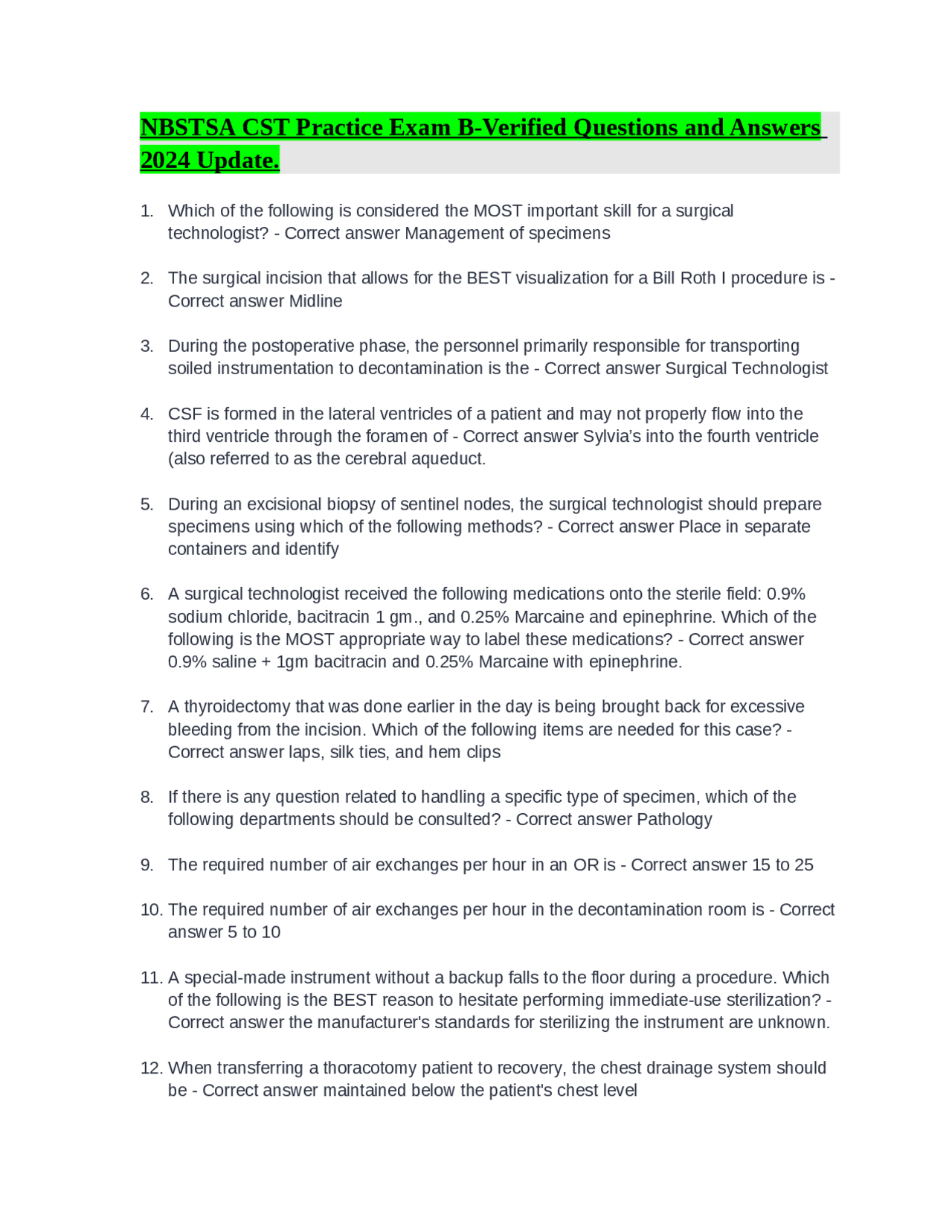 NBSTSA CST Practice Exam B-Verified Questions and Answers 2024 Update ...