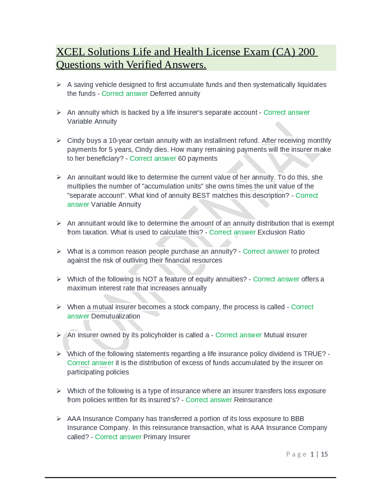 XCEL Solutions Life and Health License Exam (CA) 200 Questions with Verified Answers. | Exams ...