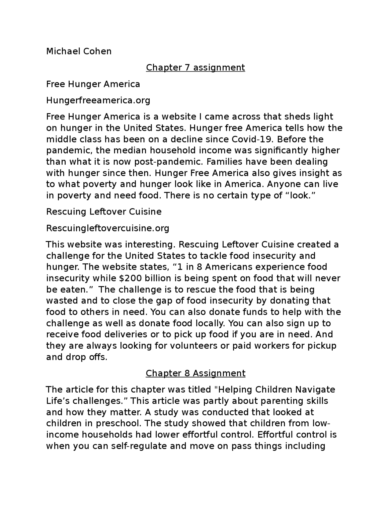 chapter 7 assignment | Assignments Psychology | Docsity