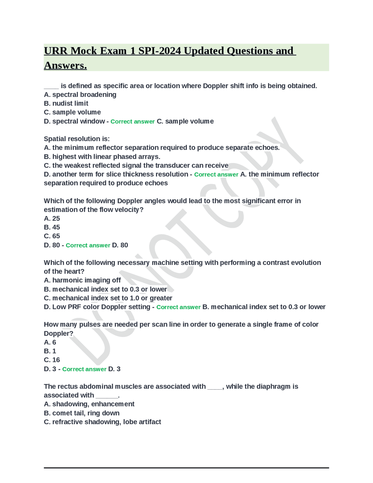 URR Mock Exam 1 SPI-2024 Updated Questions and Answers. | Exams Mock ...