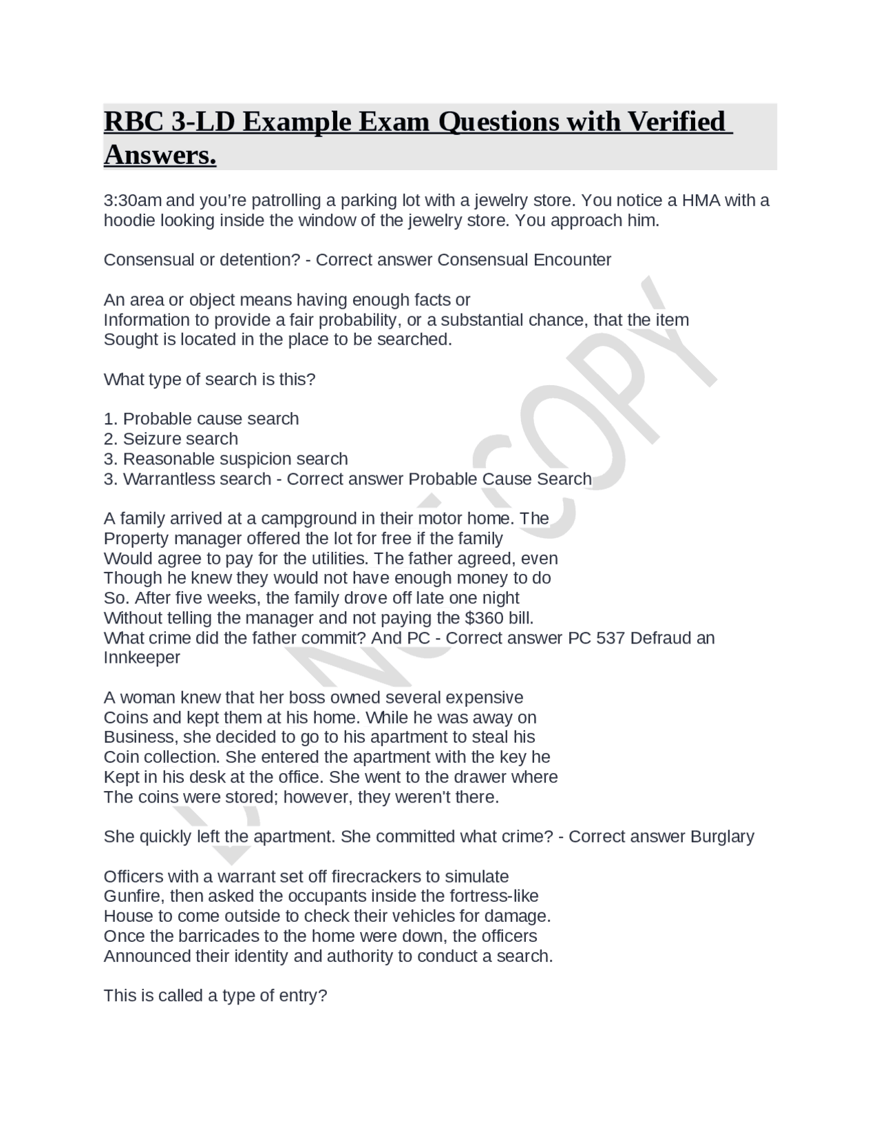 RBC 3-LD Example Exam Questions with Verified Answers. | Exams Public ...