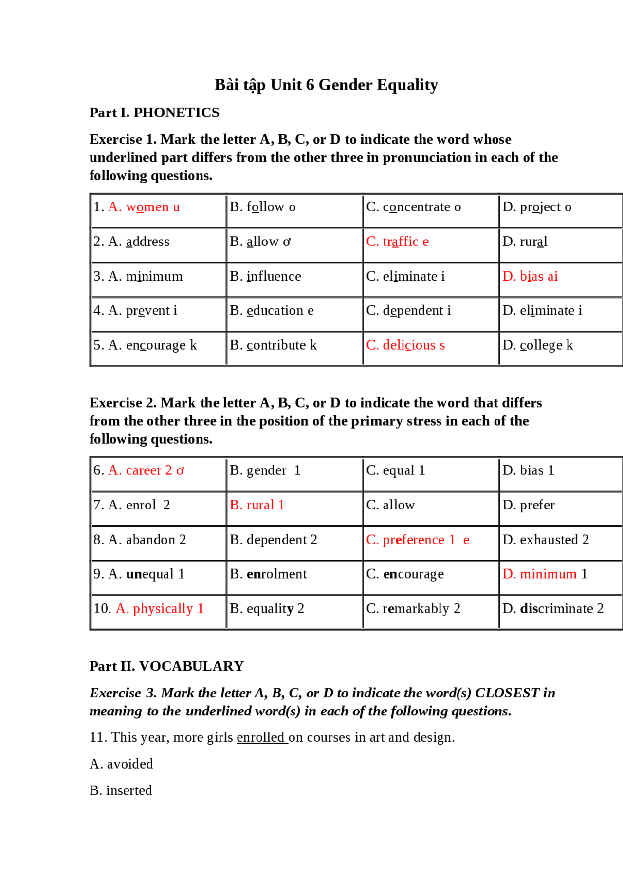 English Unit 6 about Gender Equality | Summaries English Language | Docsity