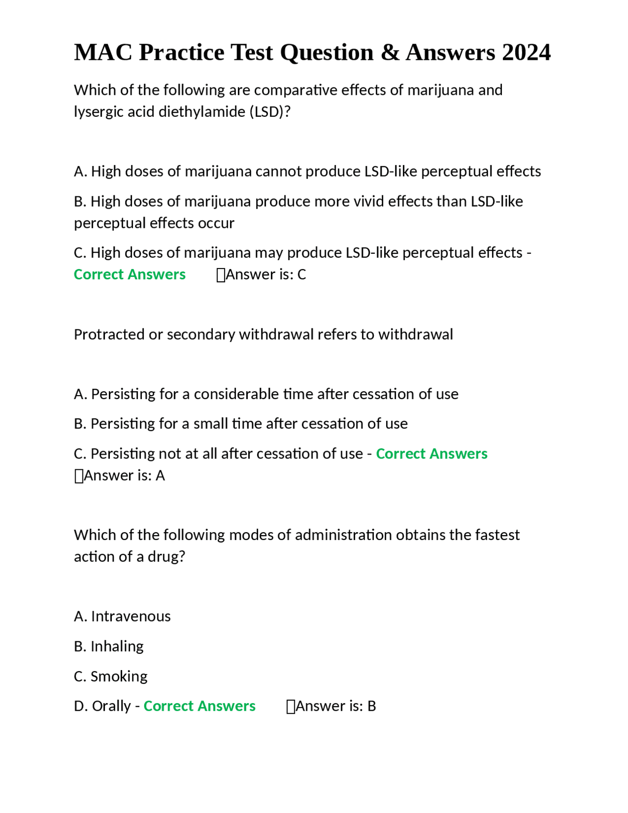 MAC Practice Test Question & Answers 2024 | Exams Nursing | Docsity