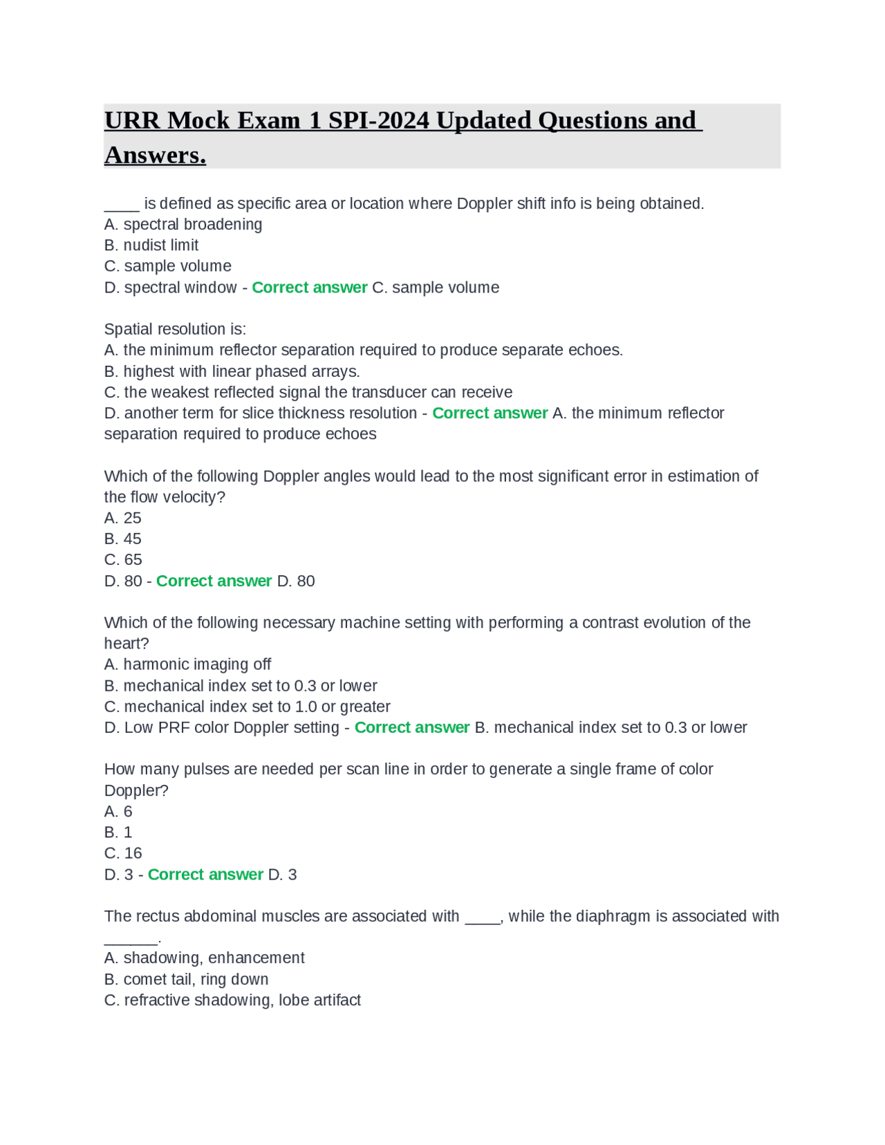 URR Mock Exam 1 SPI-2024 Updated Questions and Answers. | Exercises ...