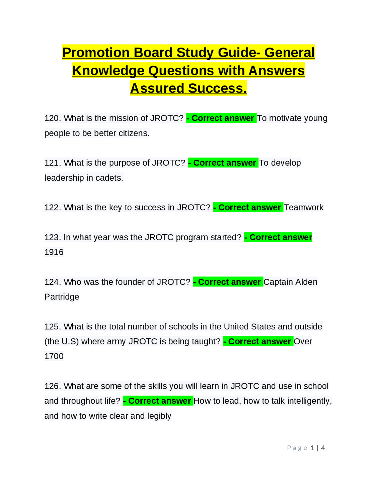 Promotion Board Study Guide- General Knowledge Questions with Answers ...