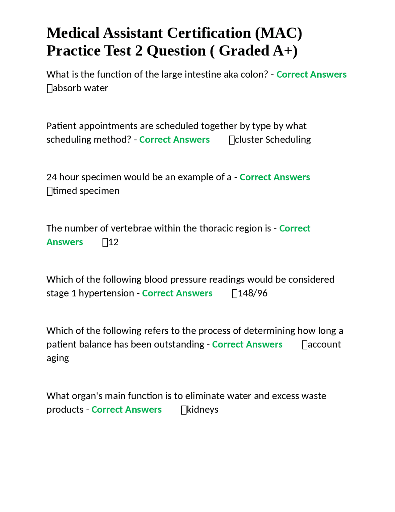 Medical Assistant Certification (MAC) Practice Test 2 Question ( Graded ...