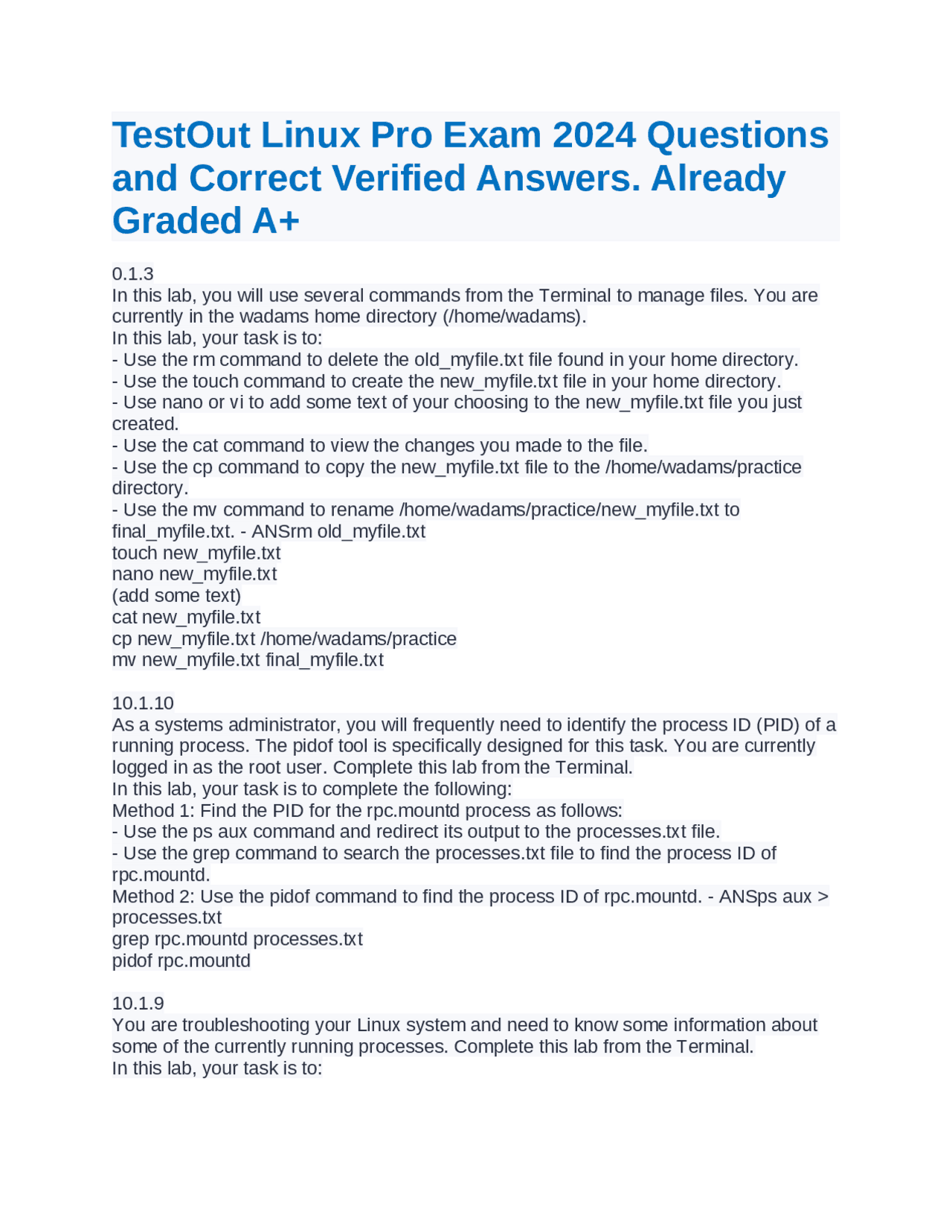 TestOut Linux Pro Exam 2024 Questions and Correct Verified Answers ...