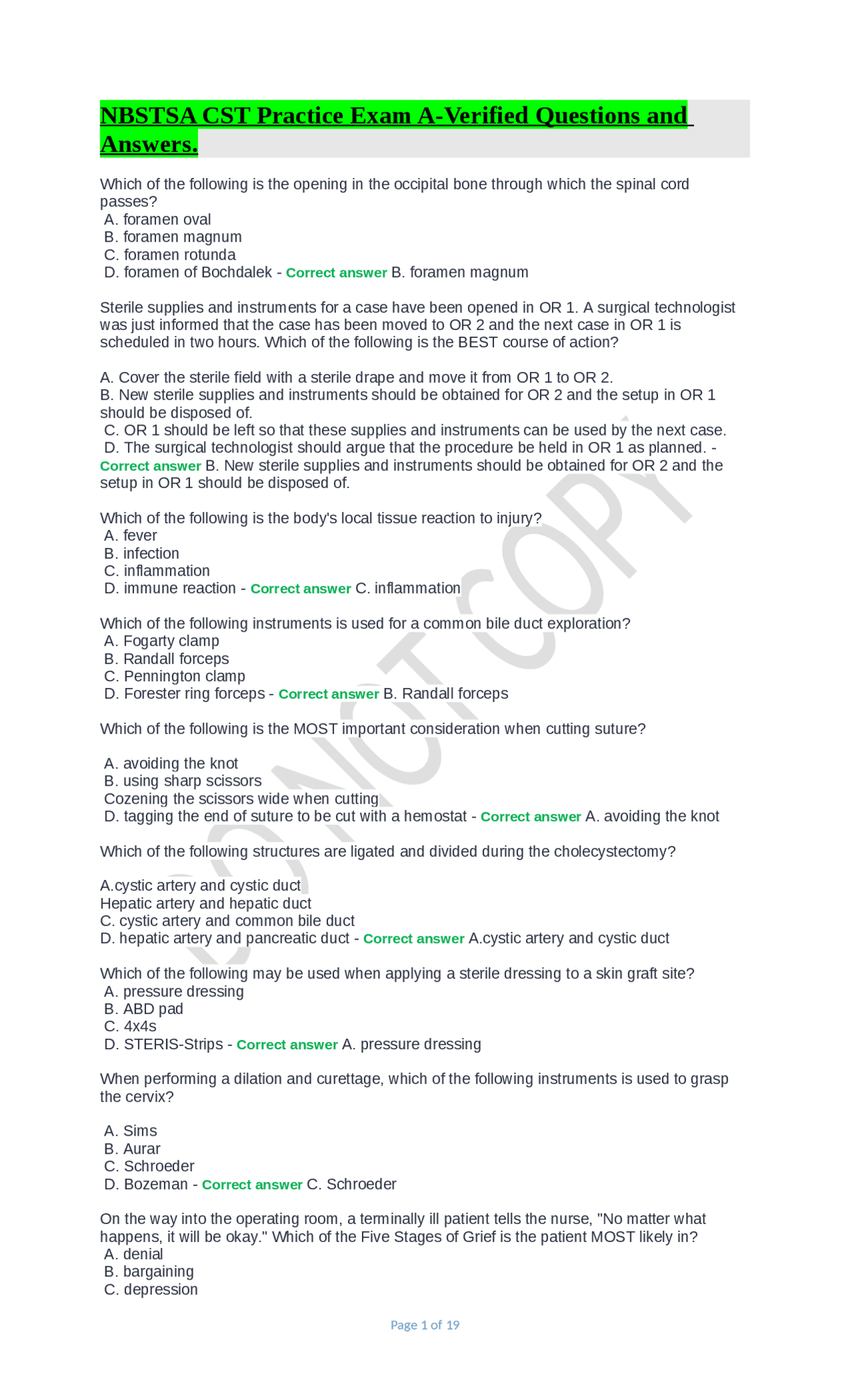 NBSTSA CST Practice Exam A-Verified Questions and Answers. | Exams ...