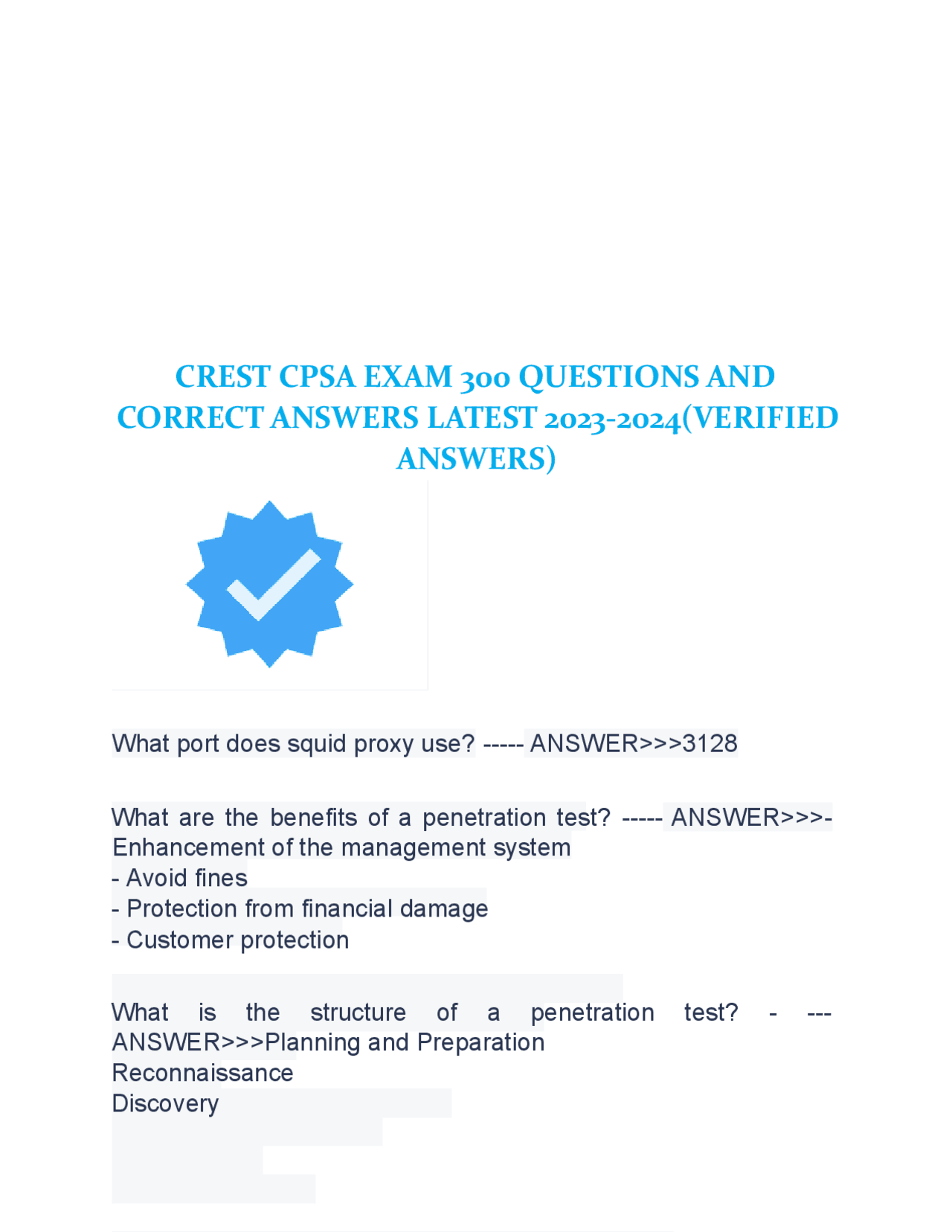 CREST CPSA EXAM 300 QUESTIONS AND CORRECT ANSWERS LATEST 2023-2024 ...