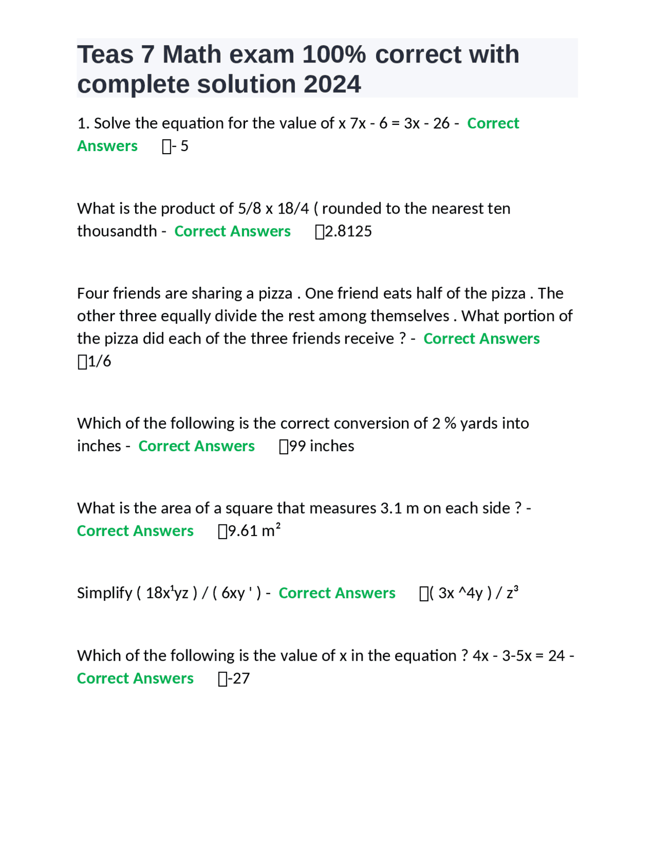 Teas 7 Math exam 100% correct with complete solution 2024 | Exams ...
