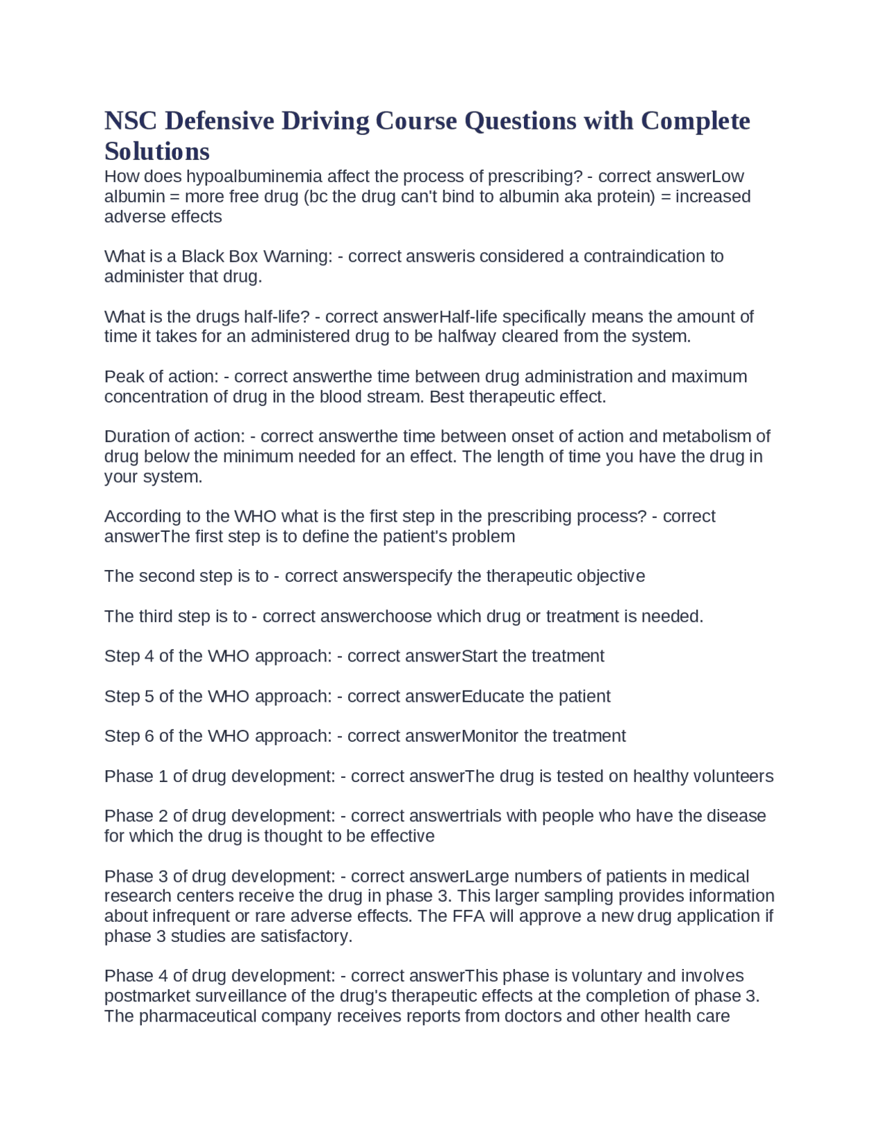 NSC Defensive Driving Course Questions with Complete Solutions | Exams ...