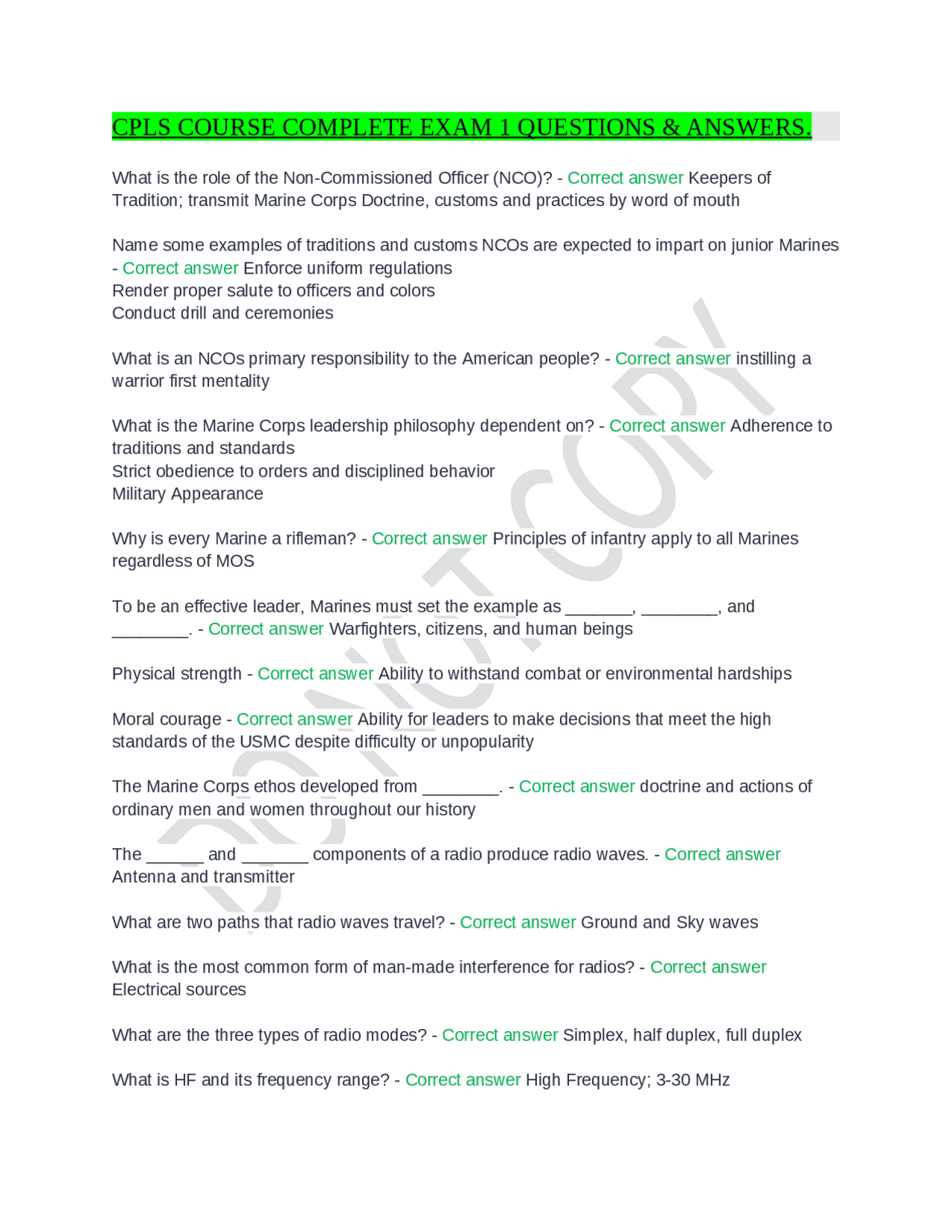 CPLS COURSE COMPLETE EXAM 1 QUESTIONS & ANSWERS. | Exams Socialization ...