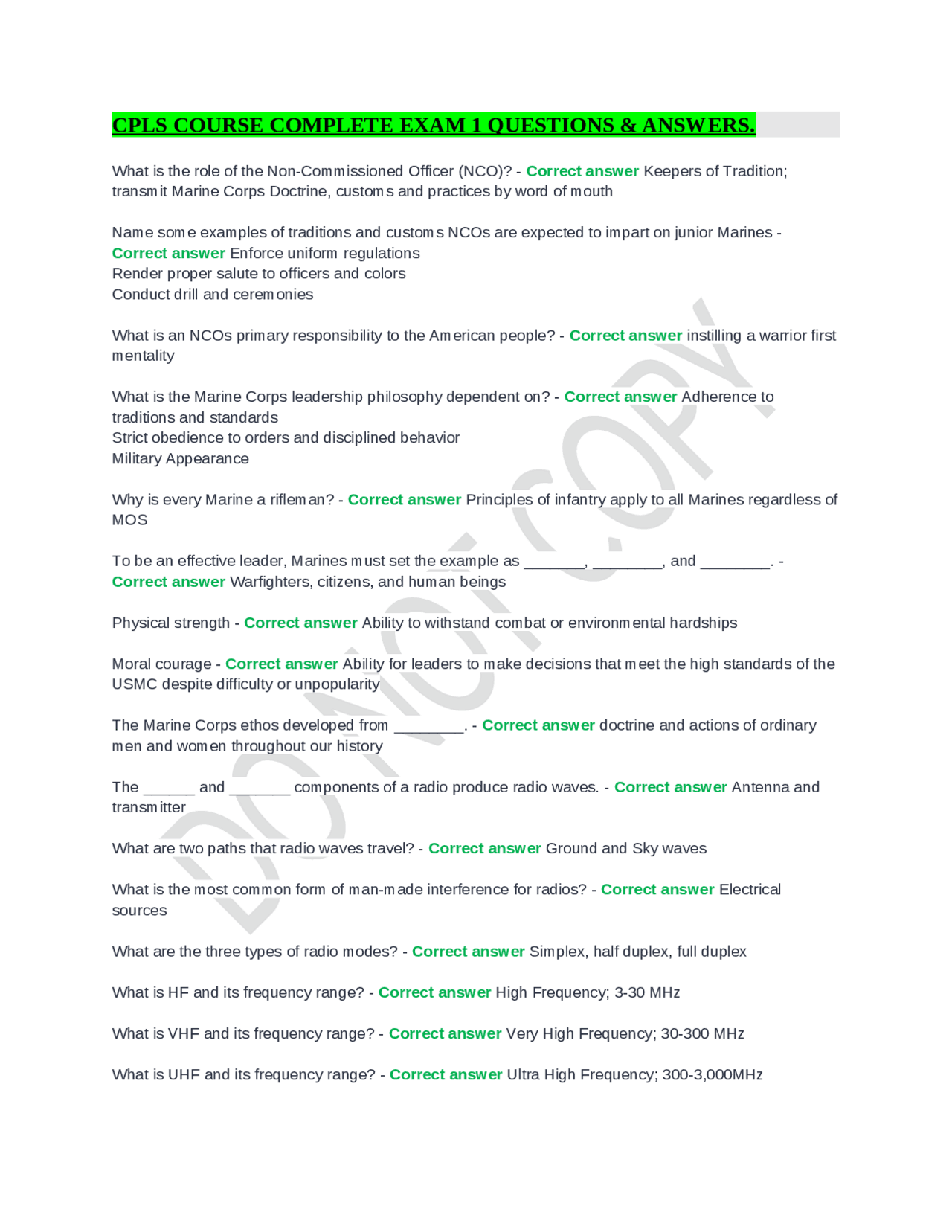 CPLS COURSE COMPLETE EXAM 1 QUESTIONS & ANSWERS. | Exams Socialization ...