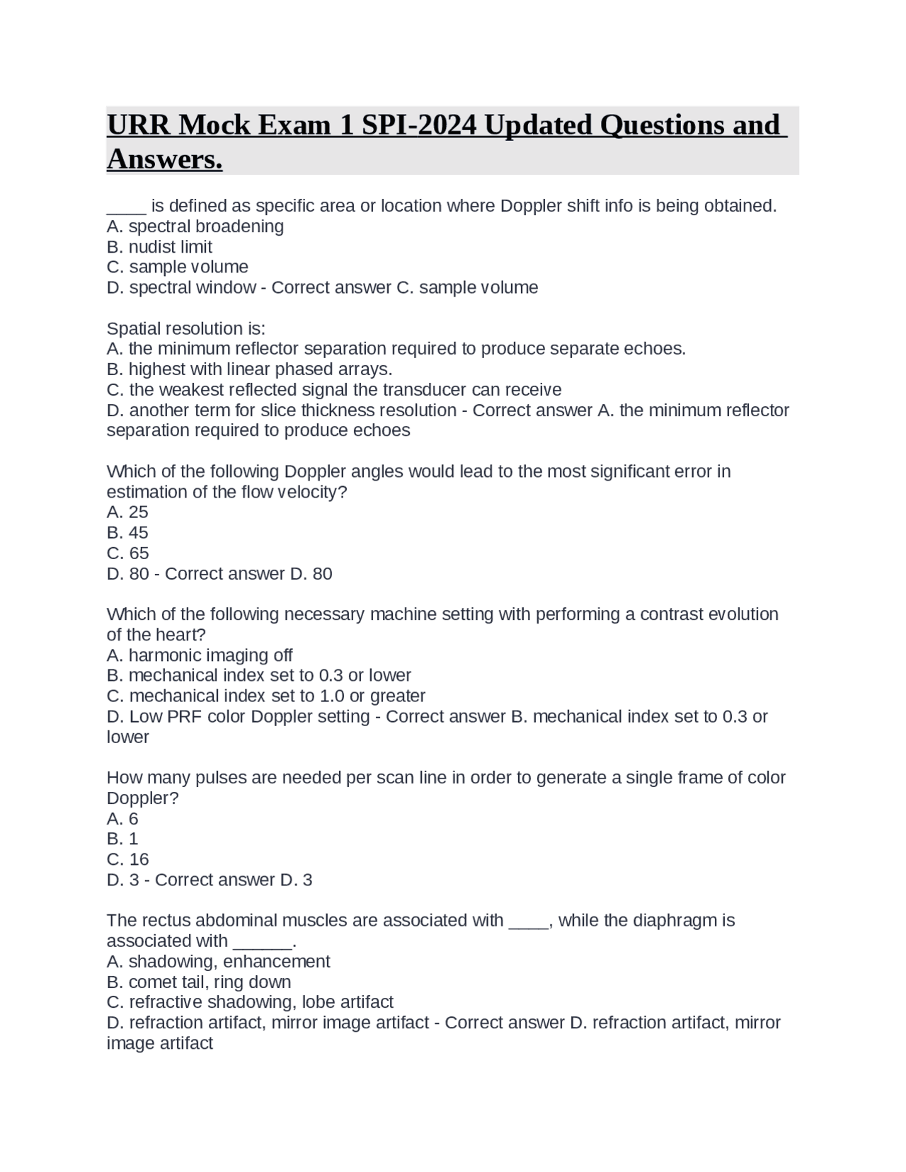 URR Mock Exam 1 SPI-2024 Updated Questions and Answers. | Exams Mock ...