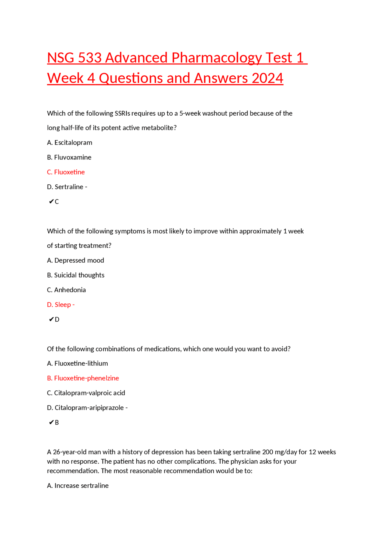 NSG 533 Advanced Pharmacology Test 1 Week 4 Questions and Answers 2024 ...