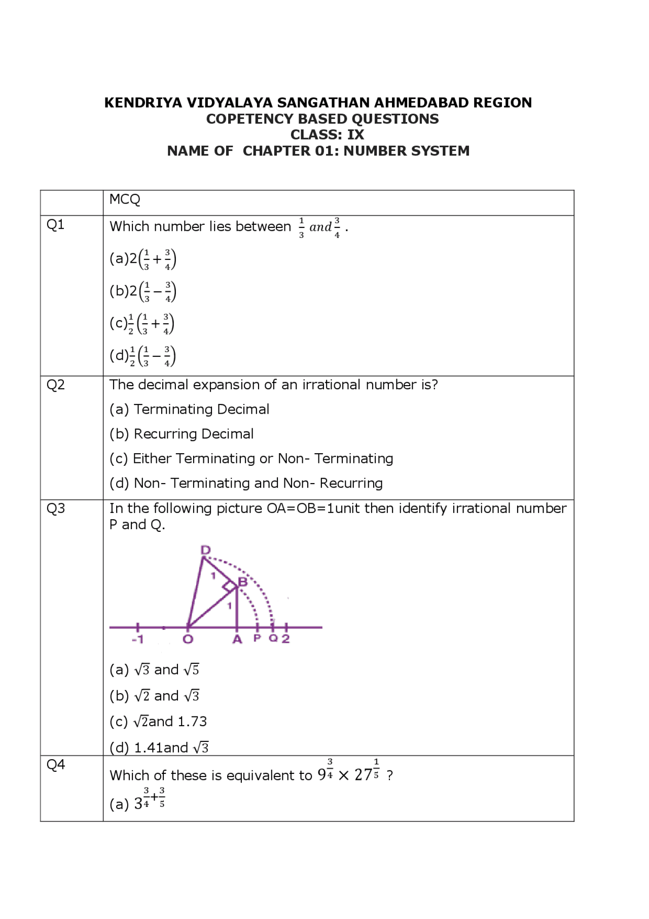 Mathematics Number System Multiple Choice Questions Assignments Mathematics Docsity