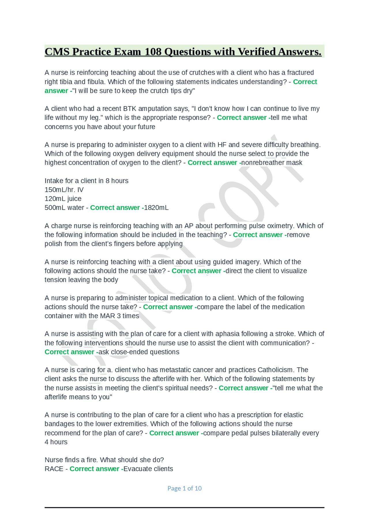 CMS Practice Exam 108 Questions with Verified Answers. | Exams ...