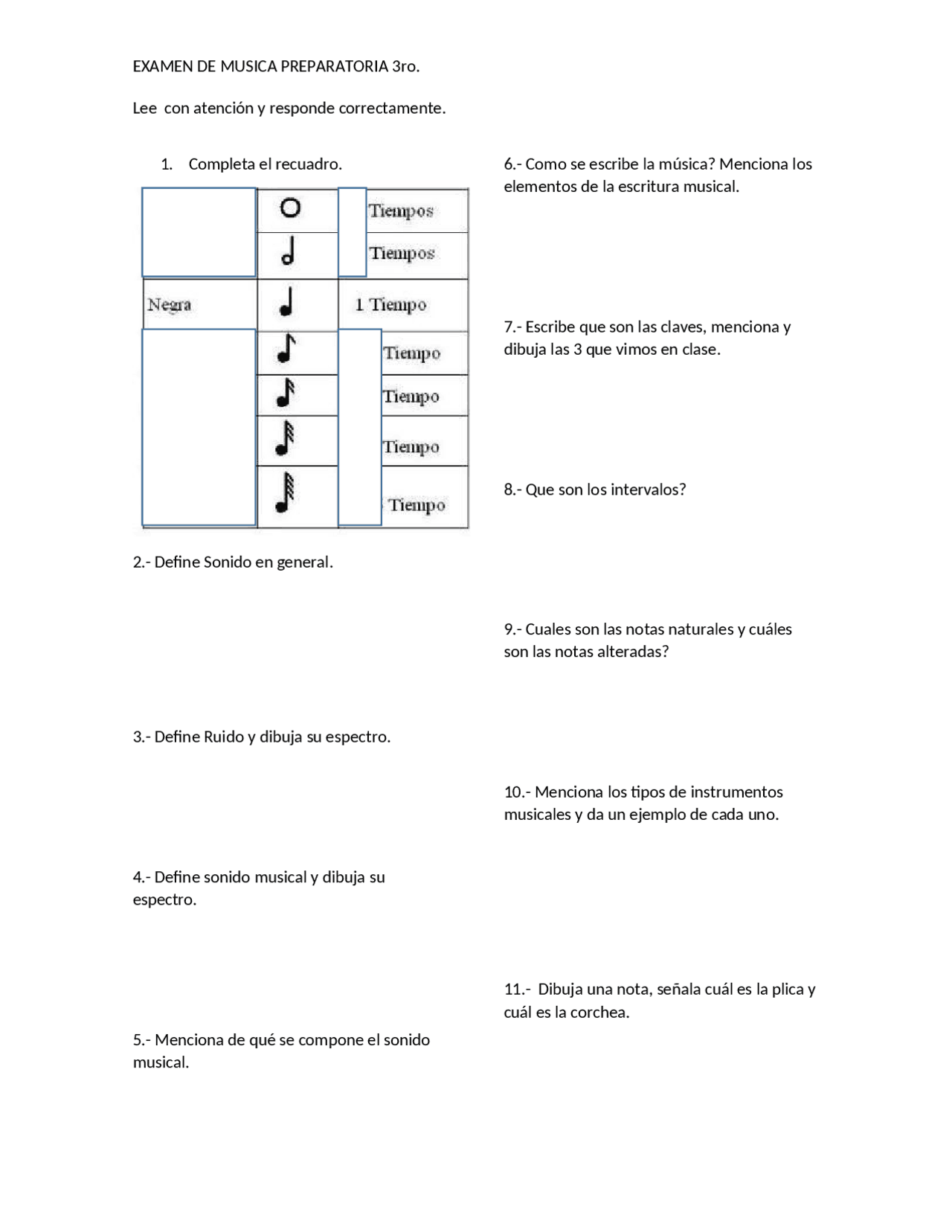 EXAMEN NOTAS MUSICALES | Exámenes de Música | Docsity