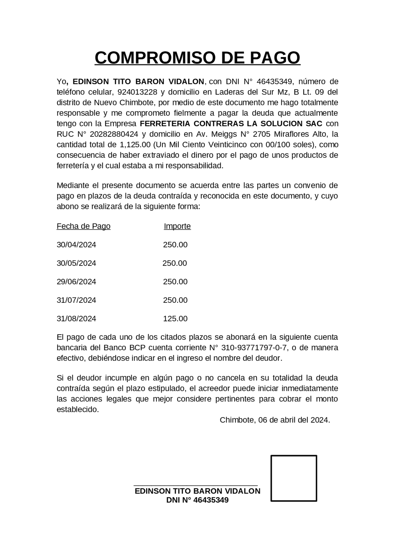 COMPROMISO DE PAGO DE PERSONA DEUDORA | Guías, Proyectos ...