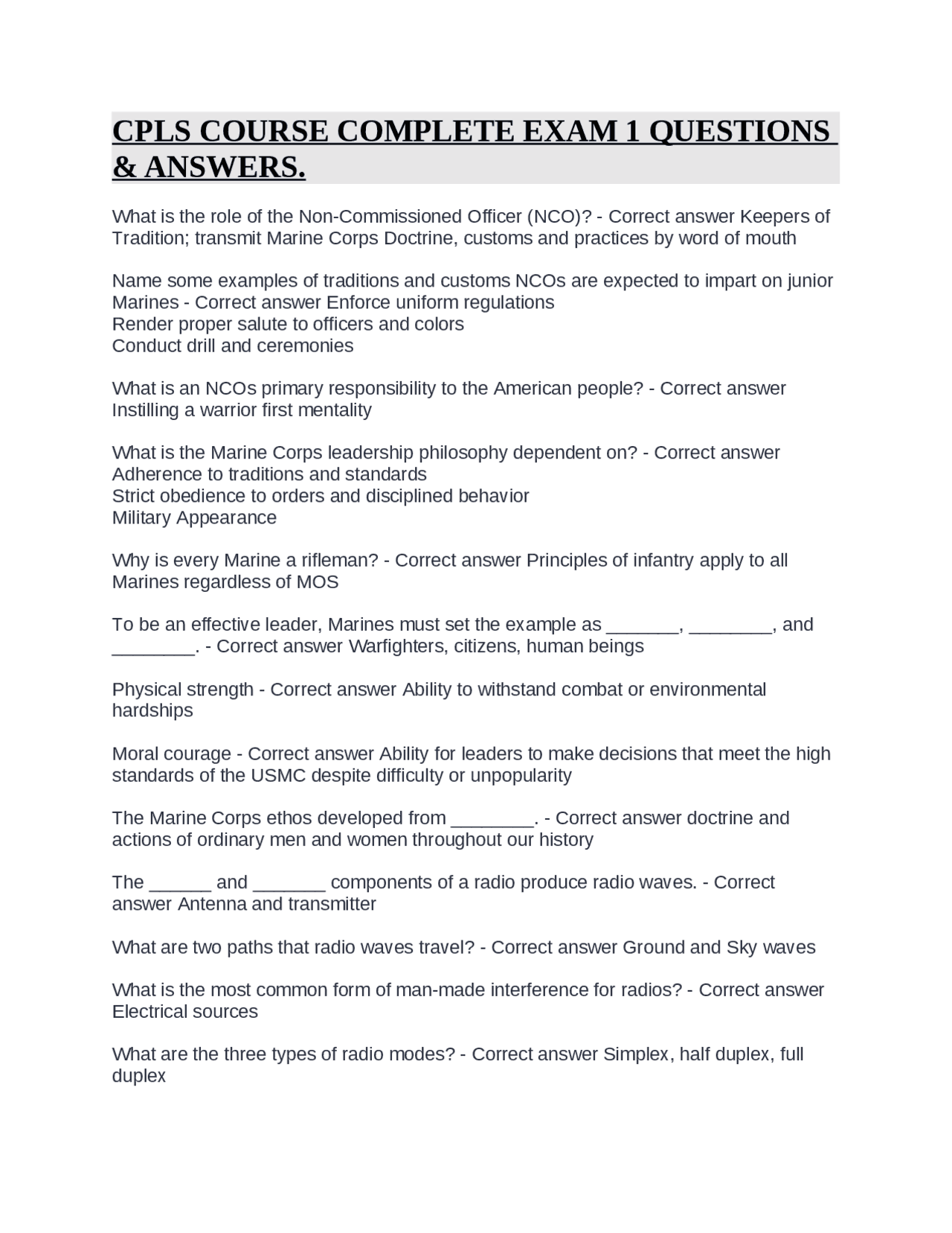 CPLS COURSE COMPLETE EXAM 1 QUESTIONS & ANSWERS. | Exams Socialization ...