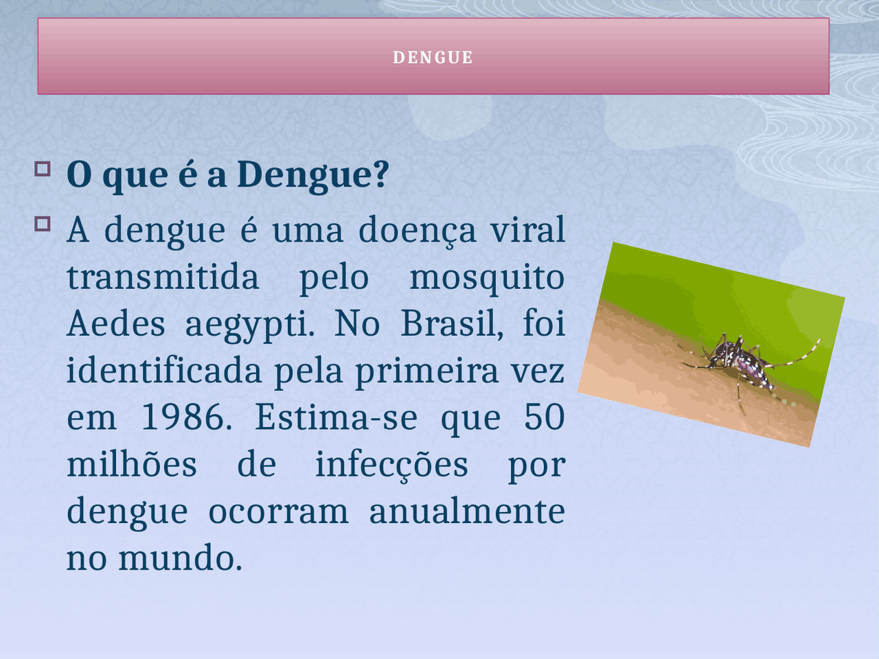Dengue o que e seus sintomas | Esquemas História | Docsity
