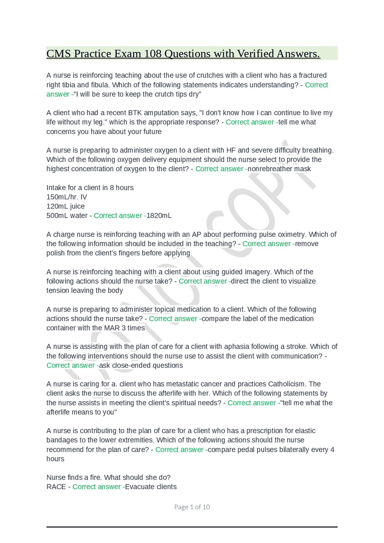 CMS Practice Exam 108 Questions with Verified Answers. | Exams Company ...