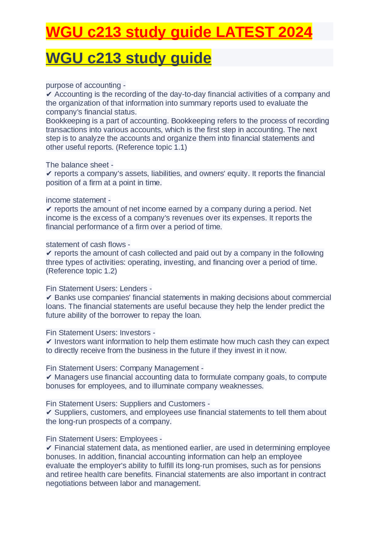 Pre Assessment Questions Study Guide Accounting | Exams Medicine | Docsity