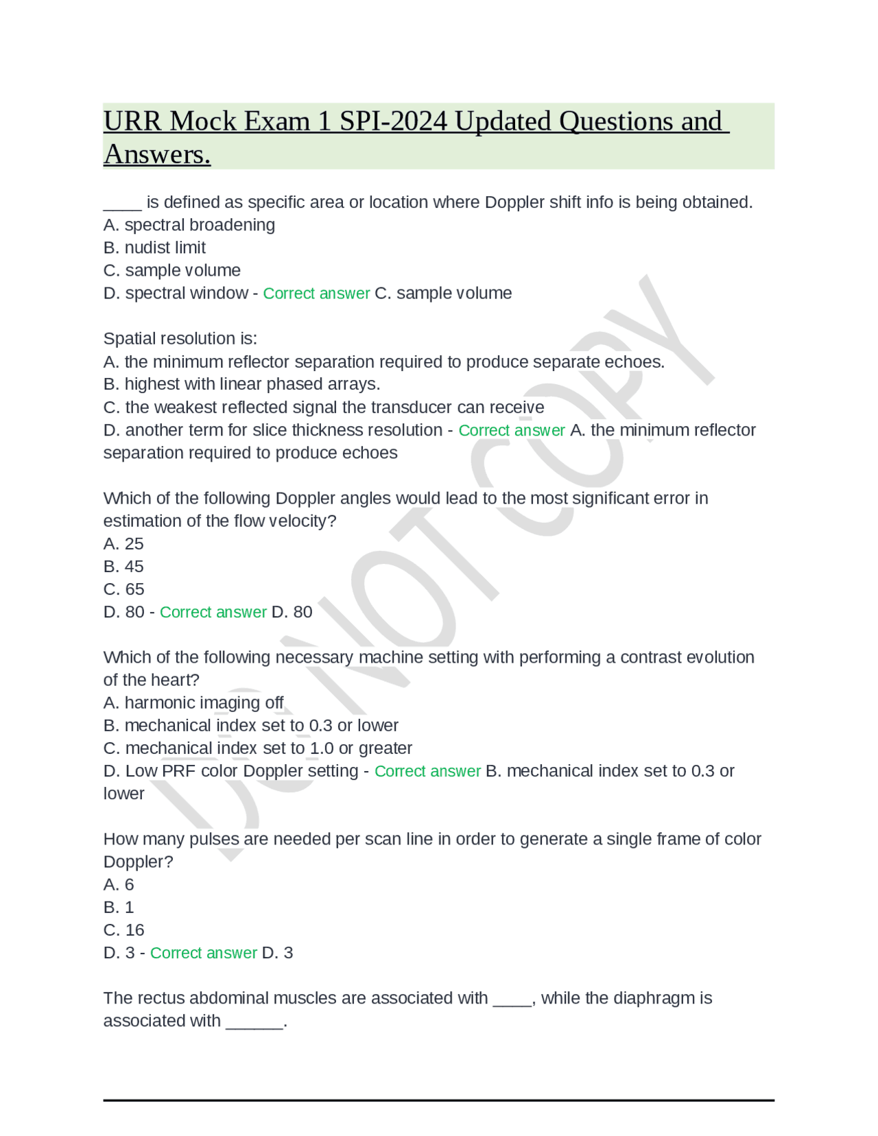 URR Mock Exam 1 SPI-2024 Updated Questions and Answers. | Exams Mock ...