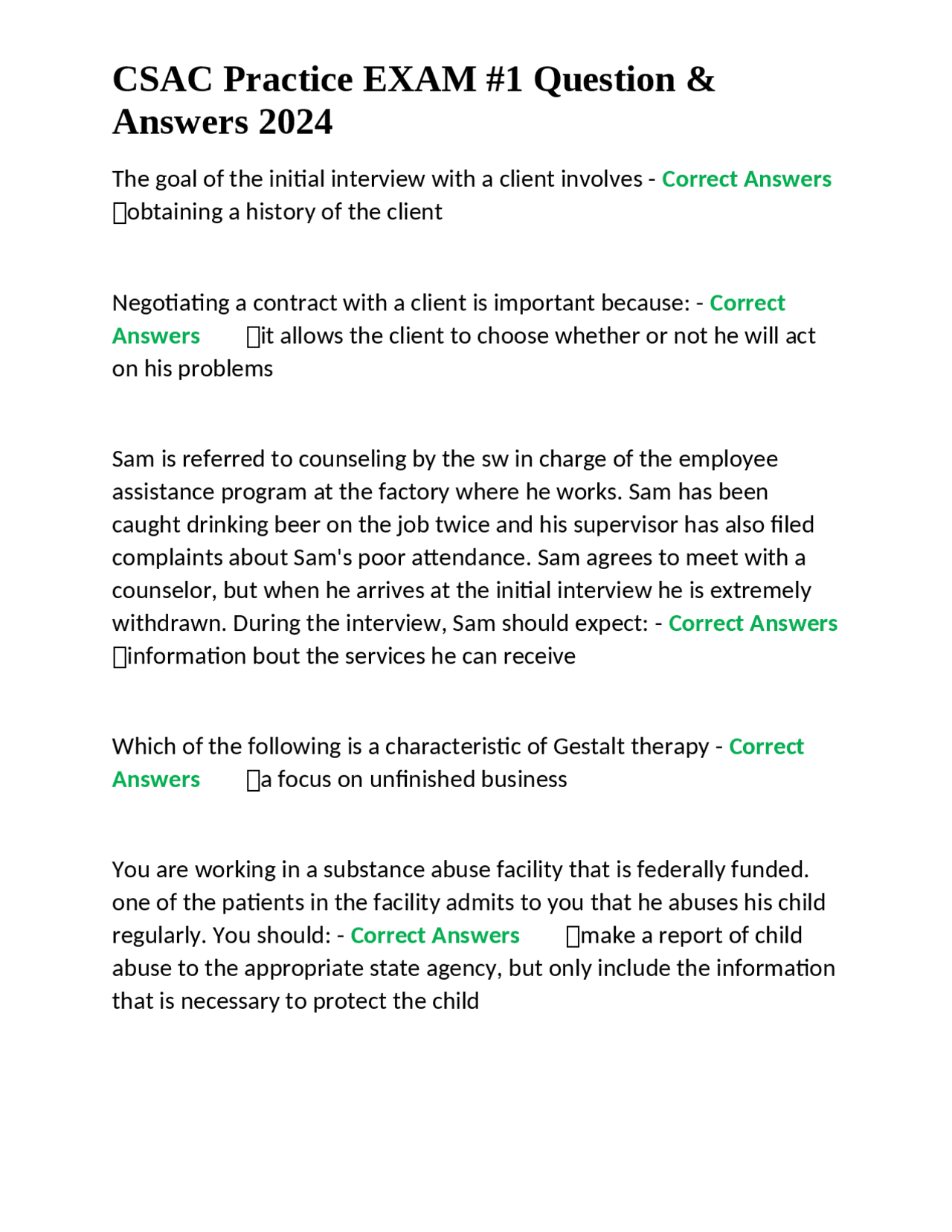 CSAC Practice EXAM #1 Question & Answers 2024 | Exams Nursing | Docsity