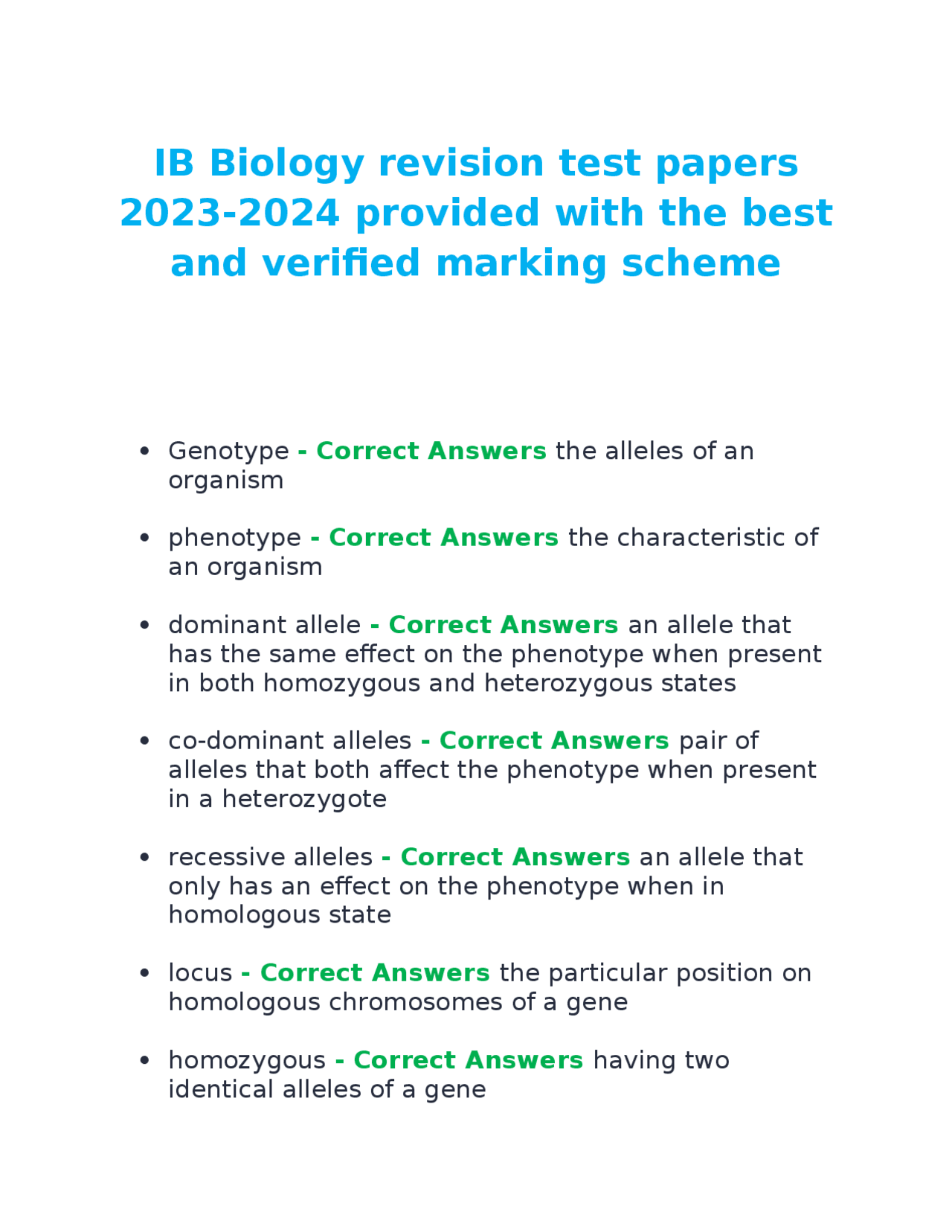 IB Biology revision test papers 2023-2024 provided with the best and ...