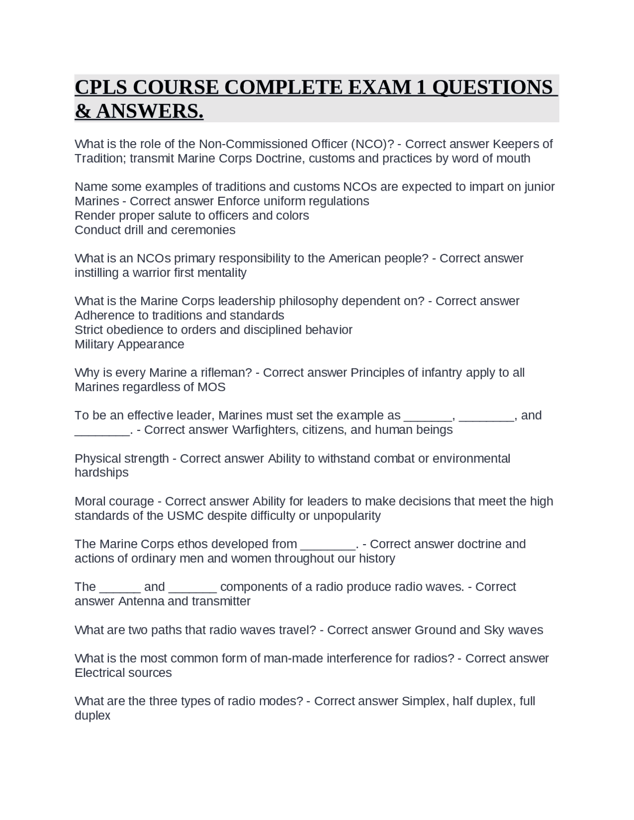 CPLS COURSE COMPLETE EXAM 1 QUESTIONS & ANSWERS. | Exams Socialization ...