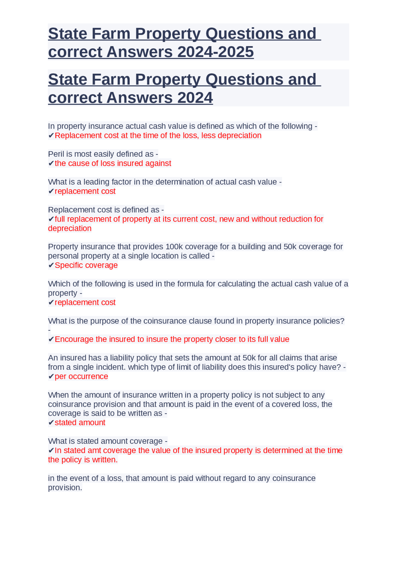 State Farm Property Questions and correct Answers 2024-2025.docx ...