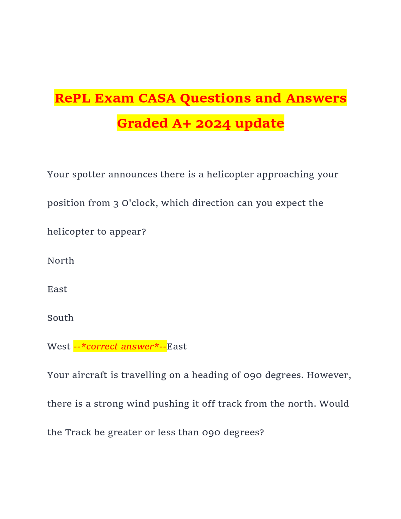 RePL Exam CASA Questions and Answers Graded A+ 2024 update | Exams ...