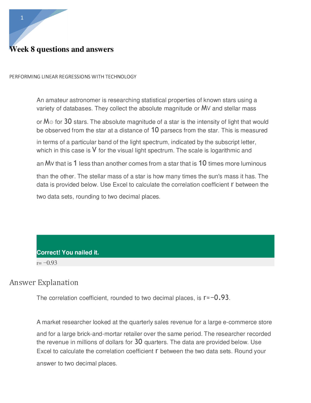 MATH 225N MATH Week 8 Questions and Answers (newest 2024) | Exams ...