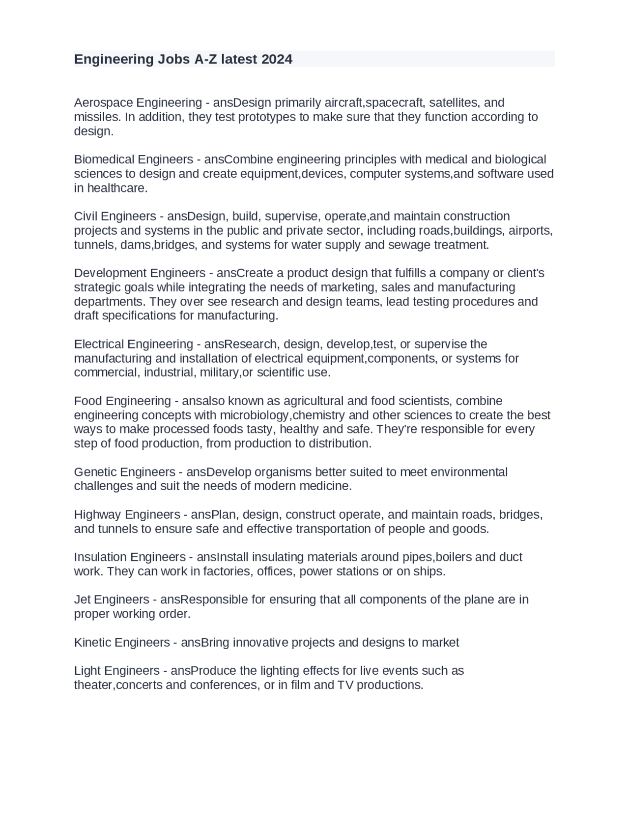 Engineering Jobs A Z Latest 2024 Exams Engineering Docsity 
