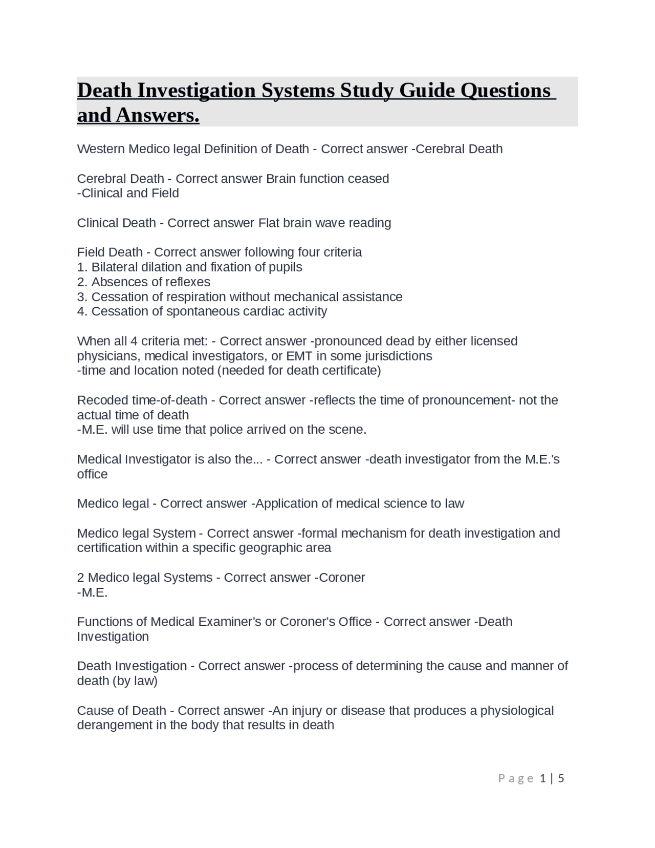 Death Investigation Systems Study Guide Questions and Answers. | Exams ...