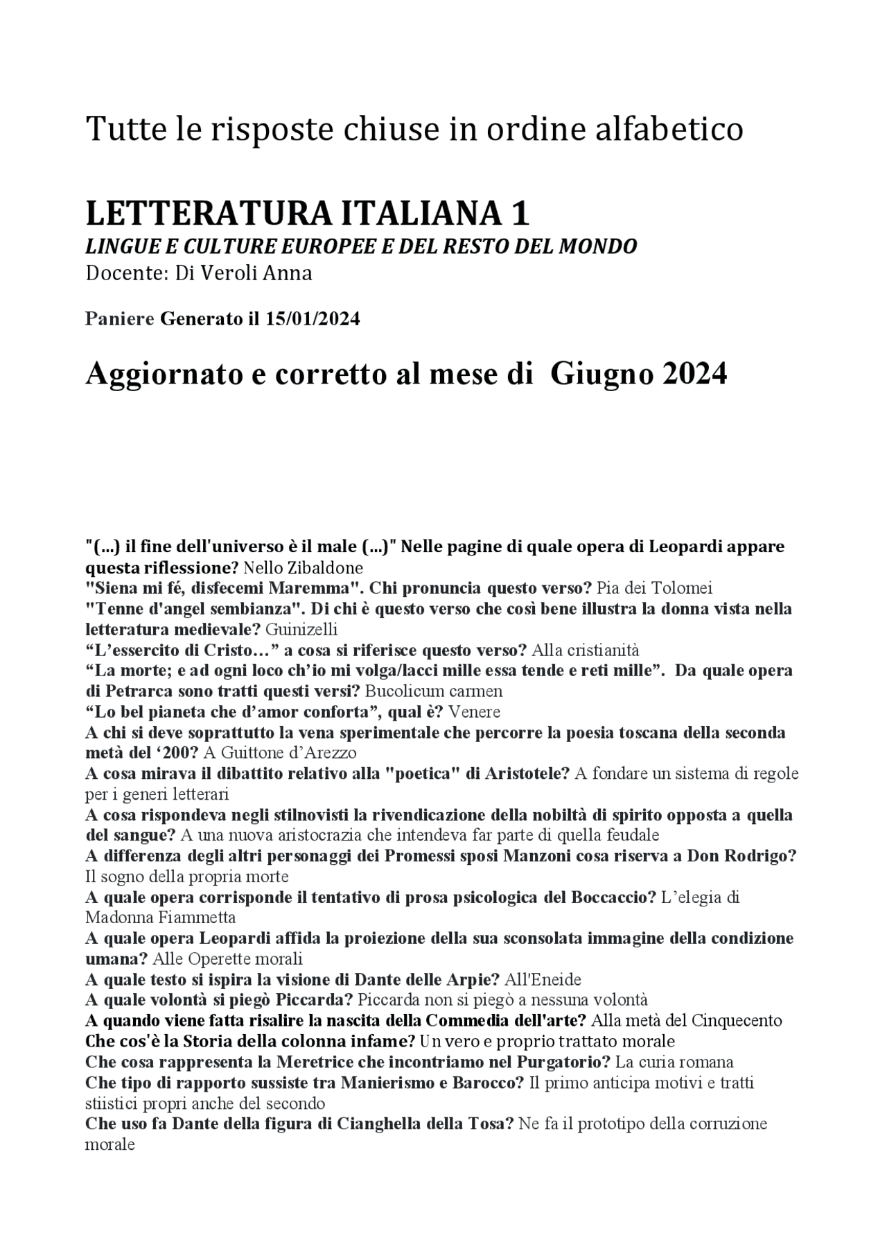 Chiuse AZ PANIERE 2024 LETTERATURA ITALIANA 1 Di Veroli Anna LINGUE E ...