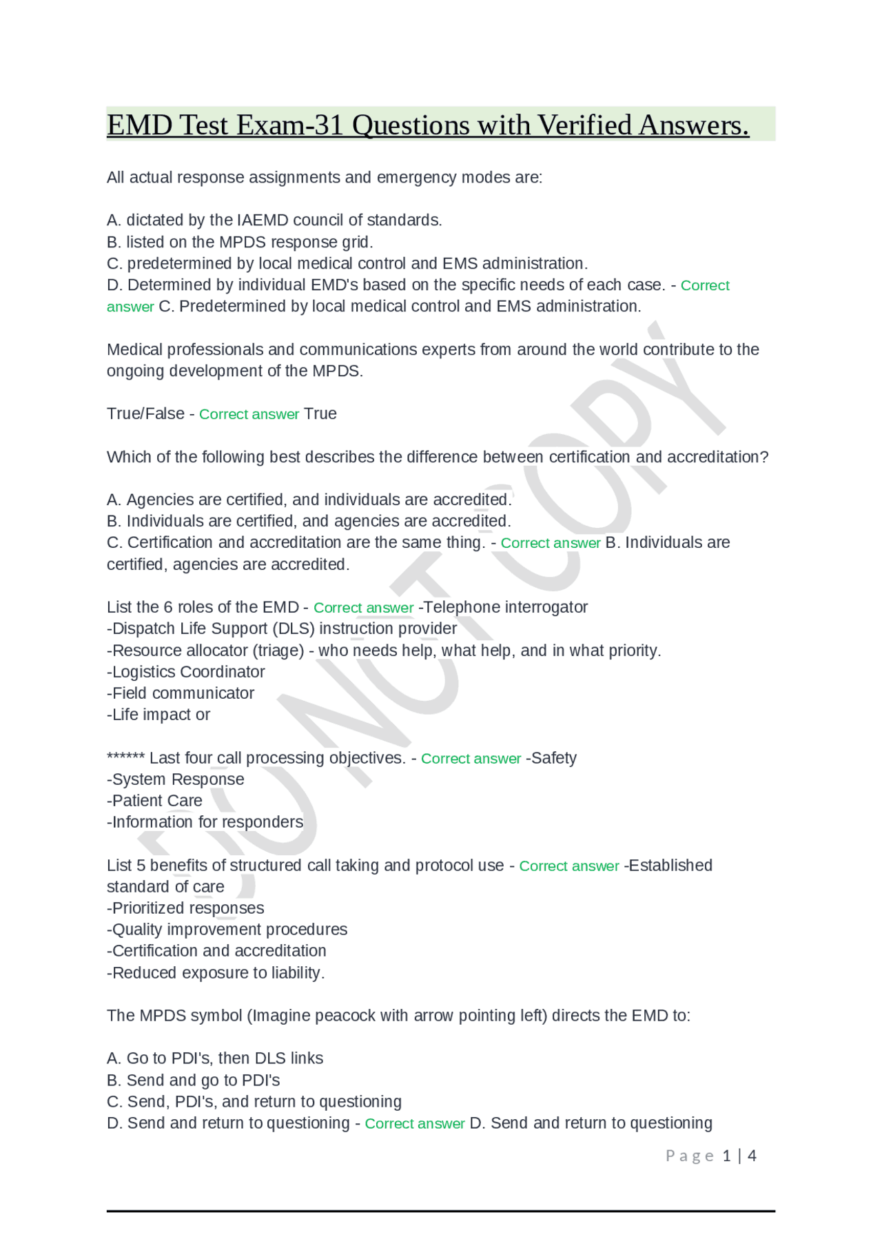 EMD Test Exam-31 Questions with Verified Answers. | Exams Health ...