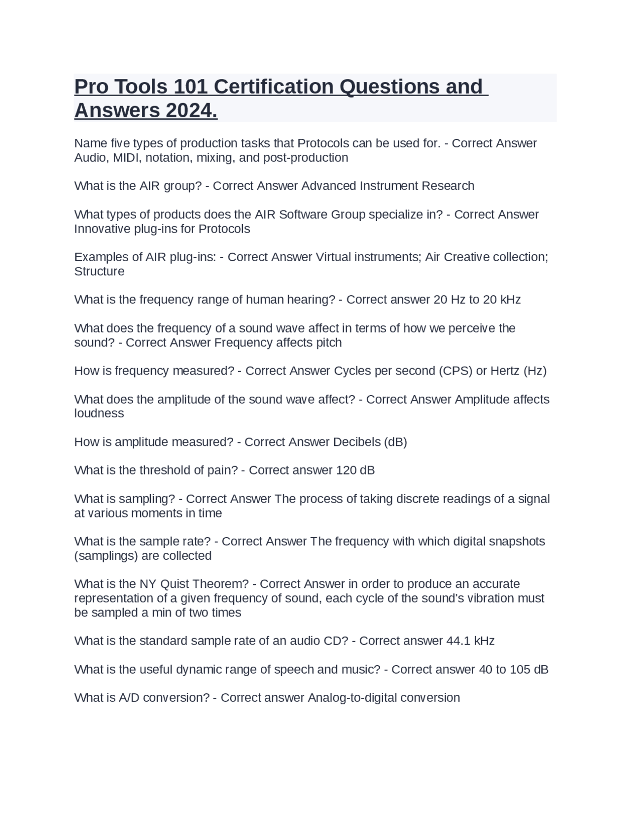 Pro Tools 101 Certification Questions and Answers 2024. | Exams Media ...