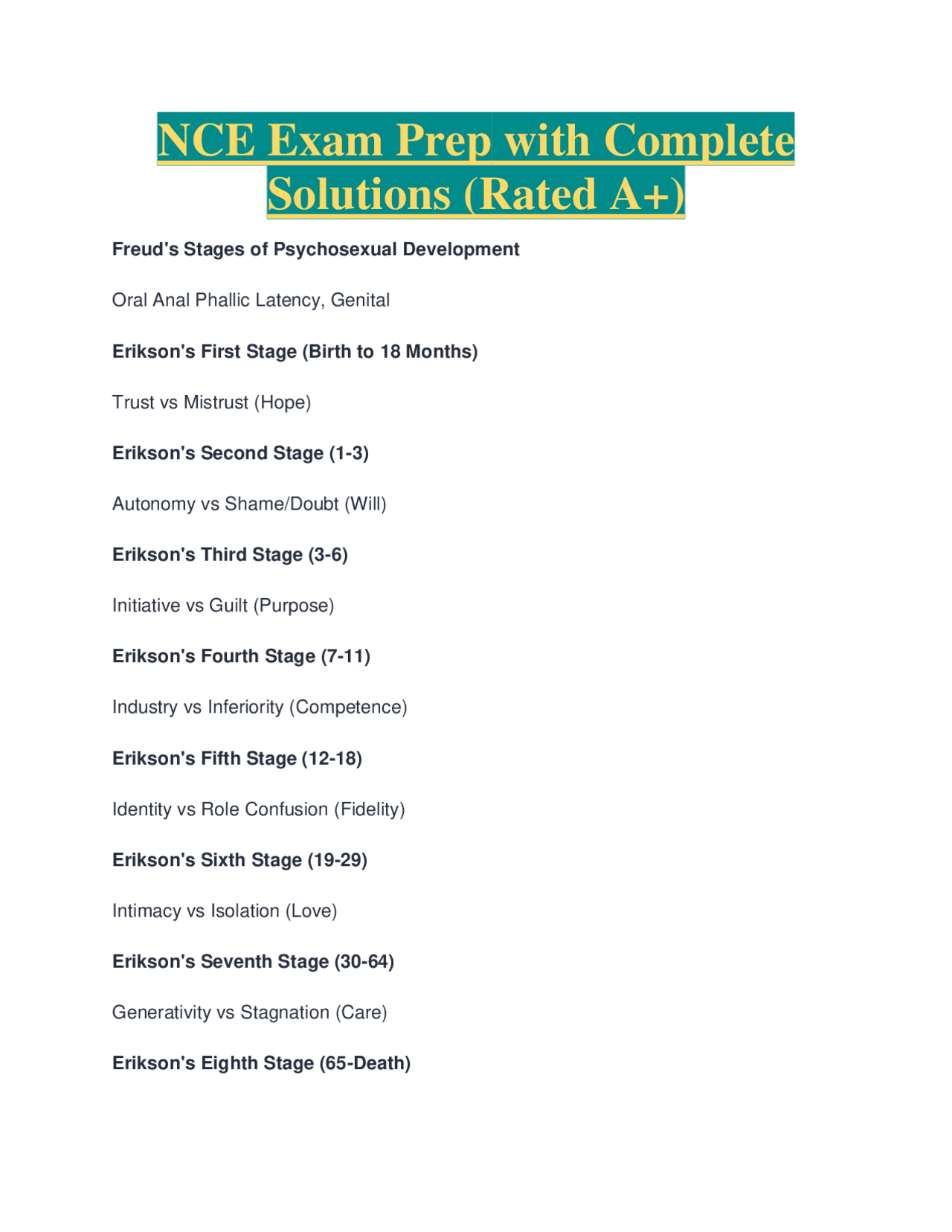 NCE Exam Prep with Complete Solutions (Rated A+) | Study Guides ...