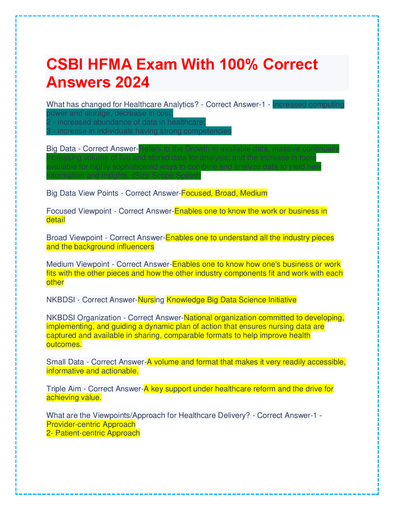 CSBI – HFMA EXAM QUESTIONS 2024. | Exams Management of Health Service ...