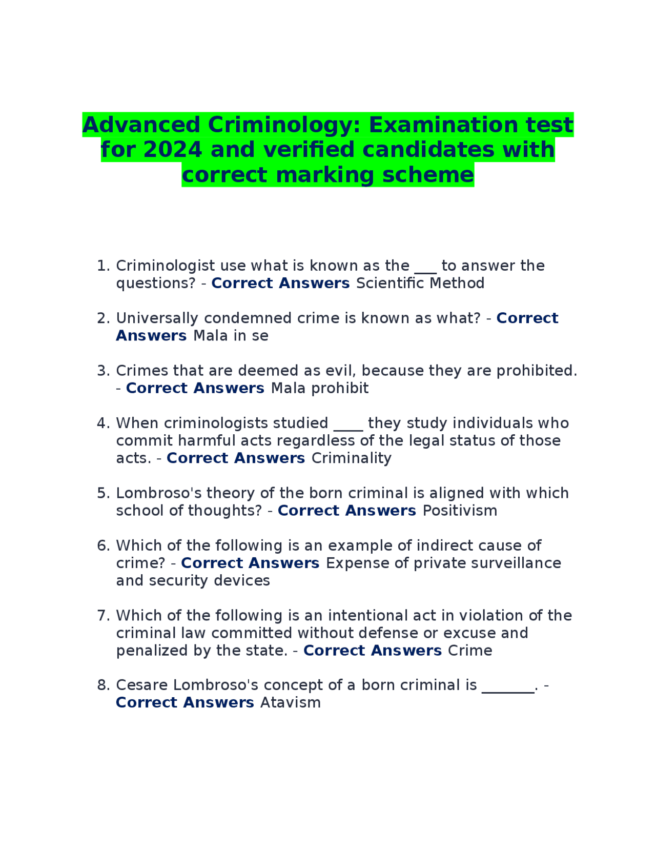 Advanced Criminology: Examination test for 2024 and verified candidates ...