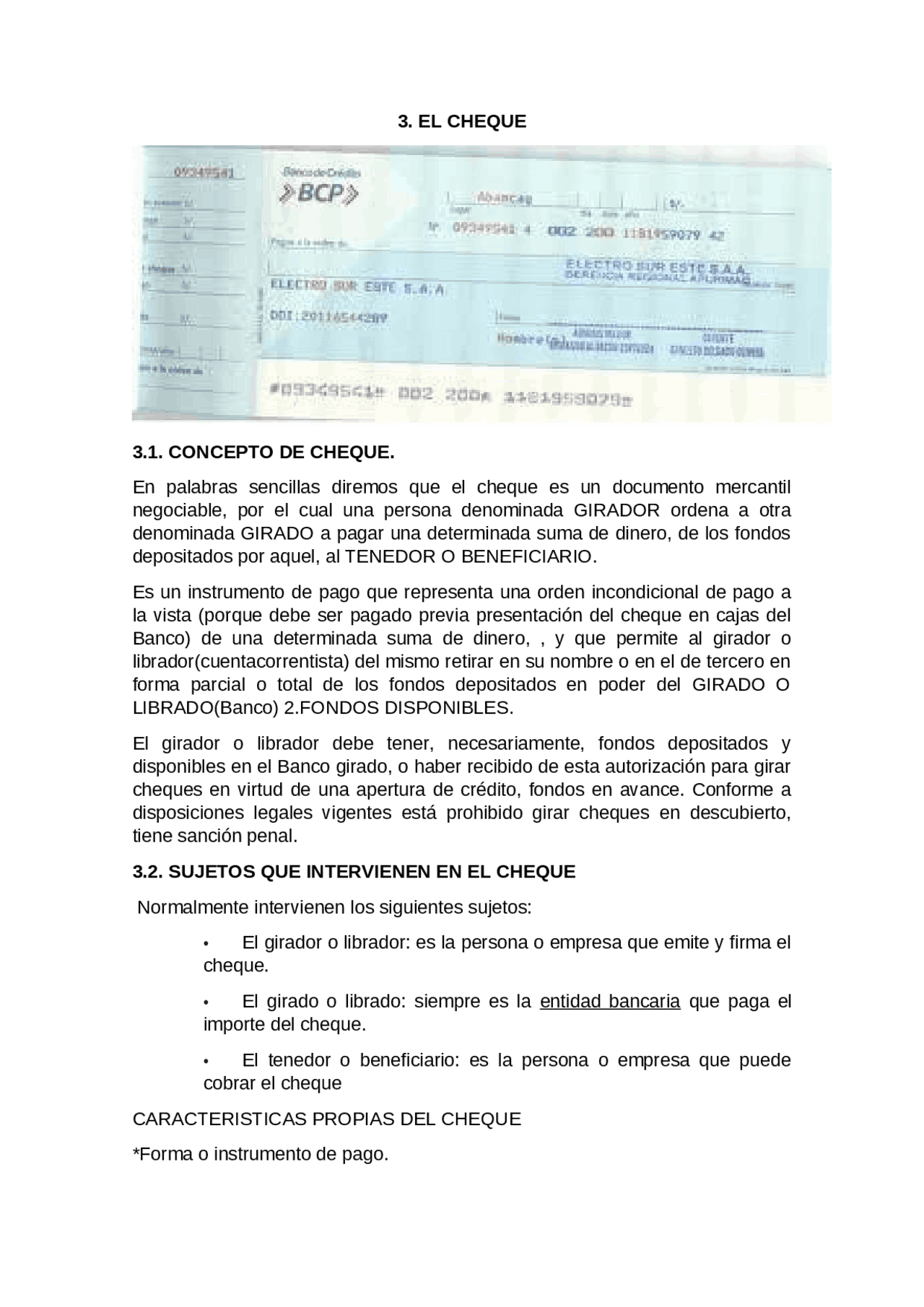 Que es el cheque, Bolivia | Apuntes de Contabilidad | Docsity